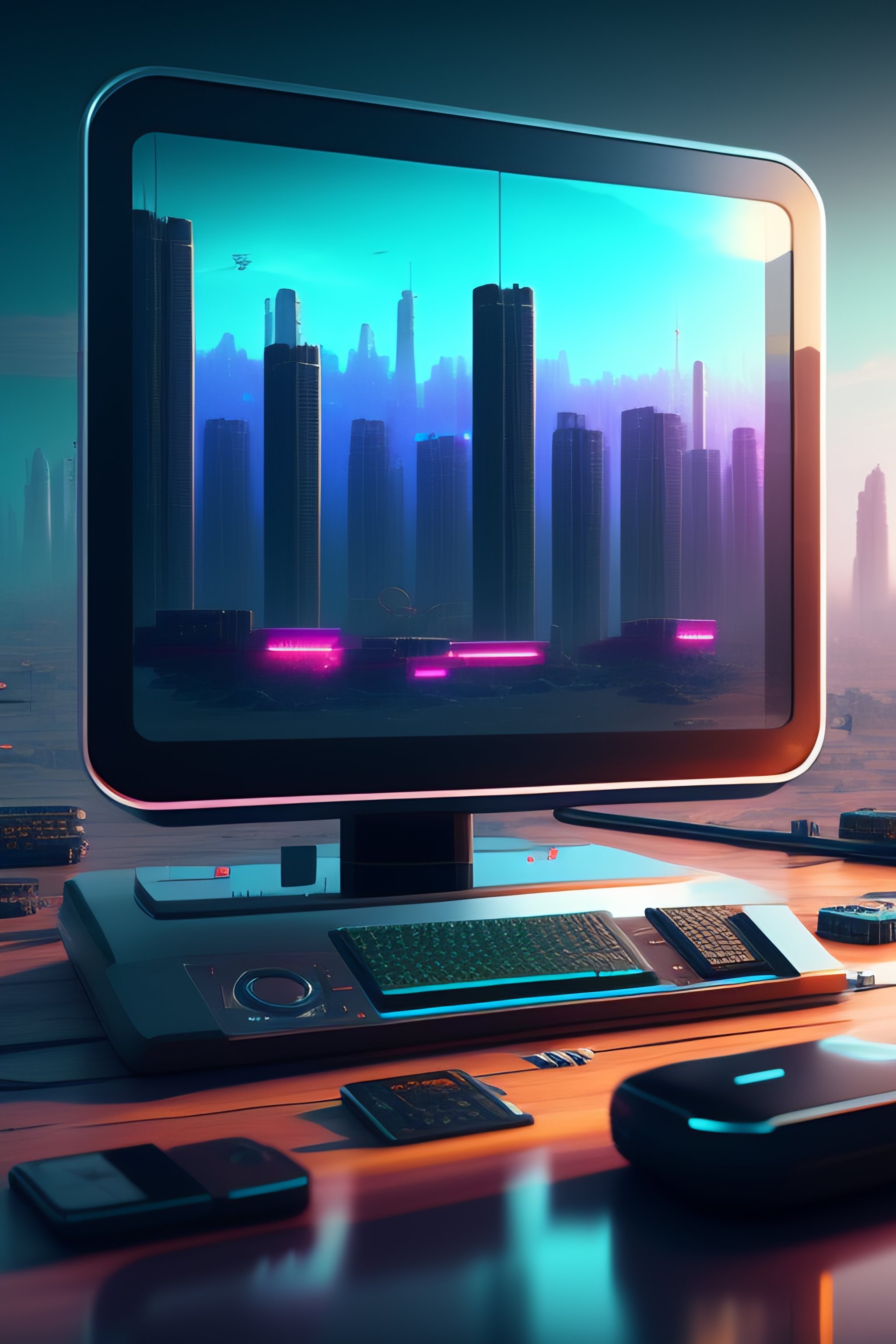 Lexica - Computer in cyberpunk style, transparent side glass, against ...