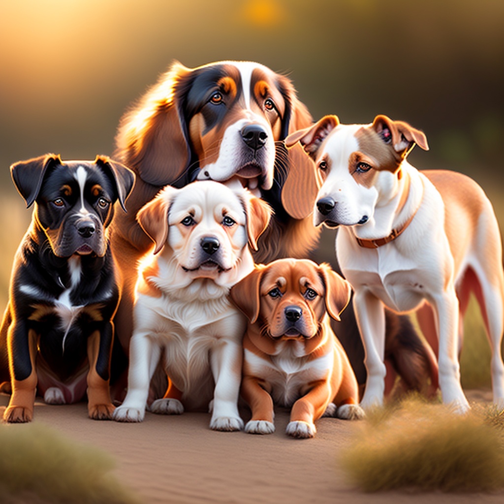 Lexica - Family of dogs, happy in the sunshine, mom and dad with 4 ...