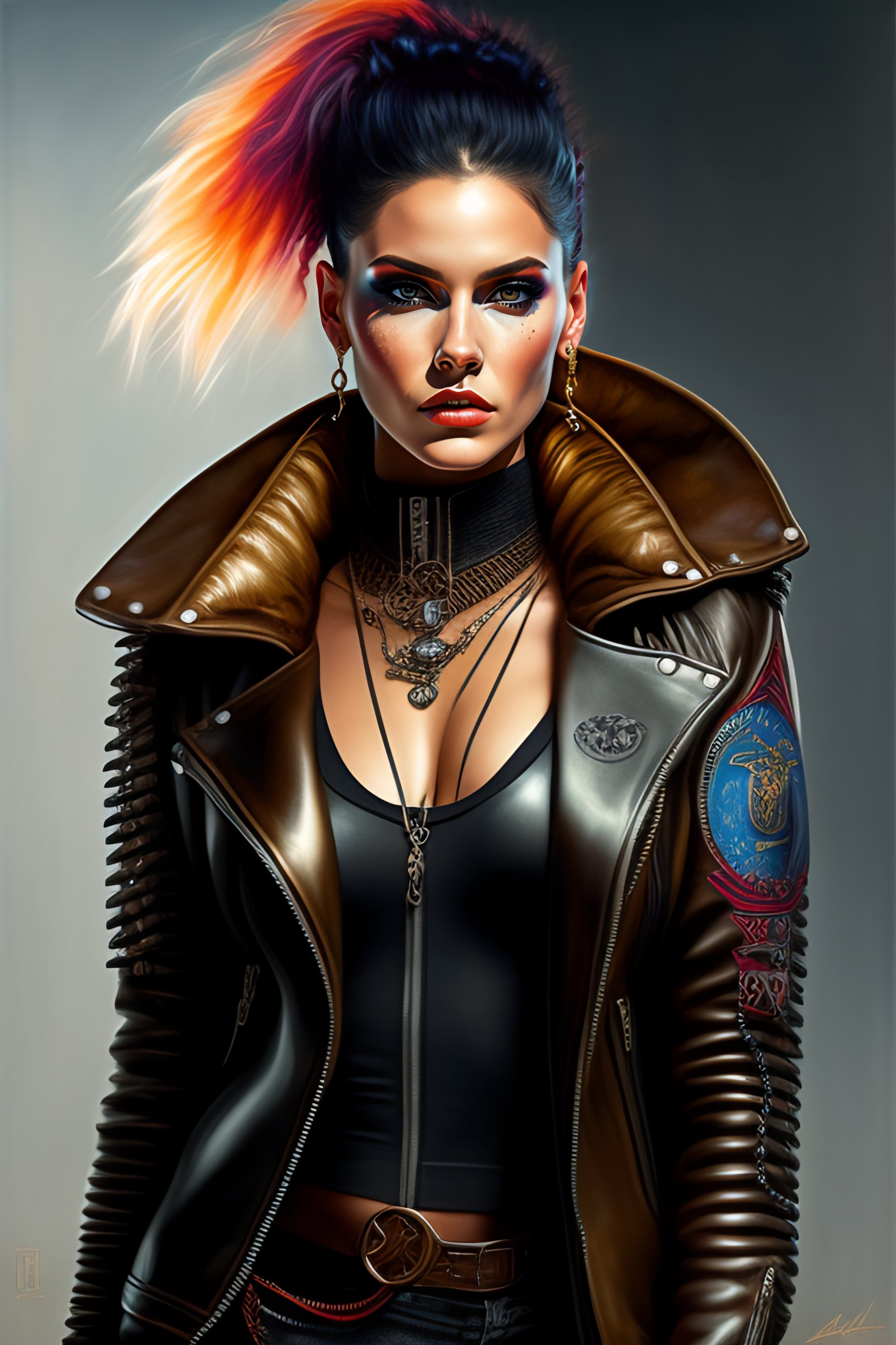 Lexica - Cute punk scull girl, mad max jacket, renaissance, cables on ...