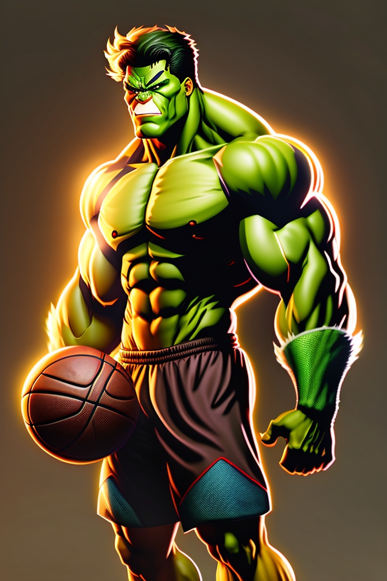 Lexica - Hulk but basket ball, detailed, full body, background dark