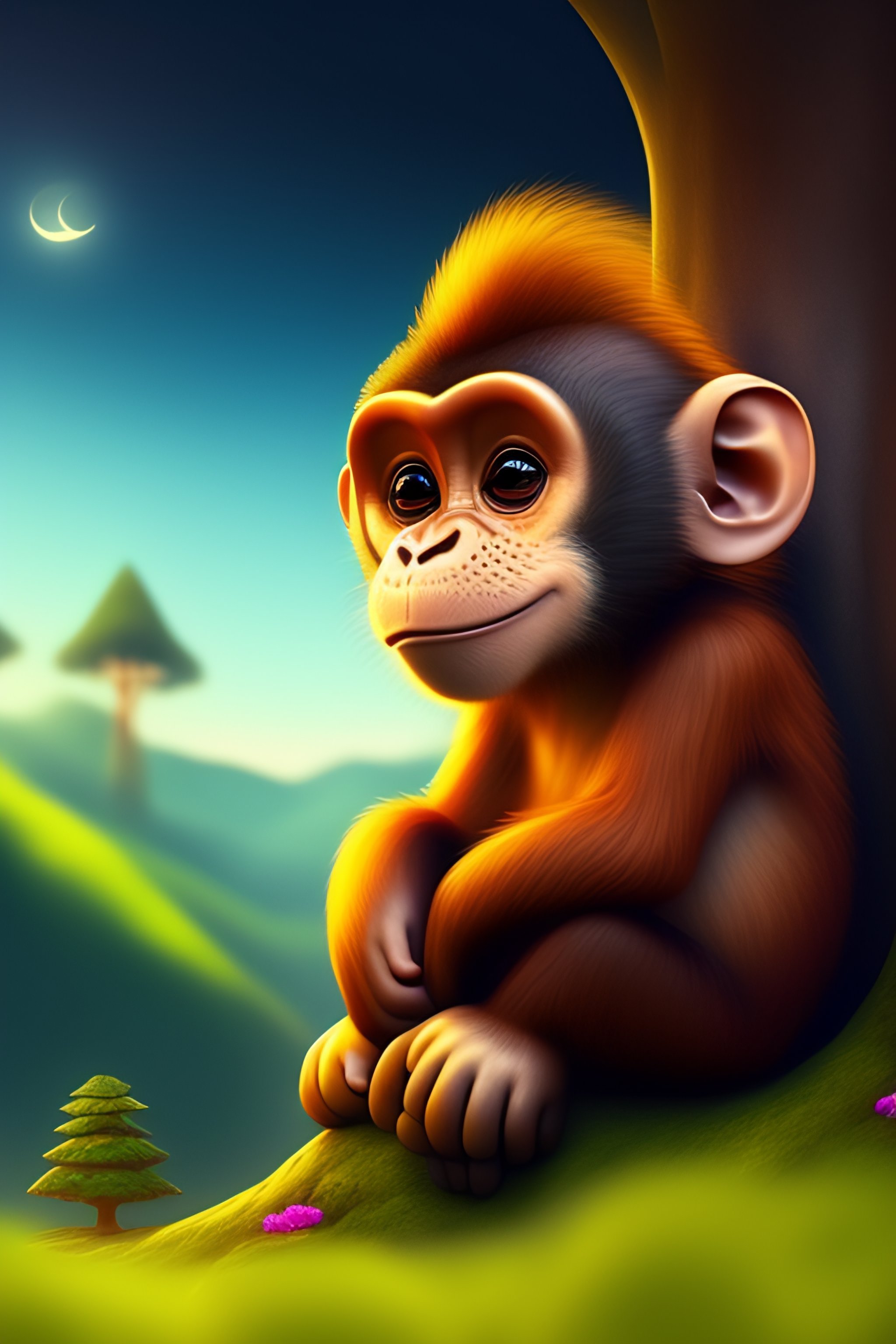 Lexica - Cute and adorable cartoon monkey, fantasy, dreamlike ...