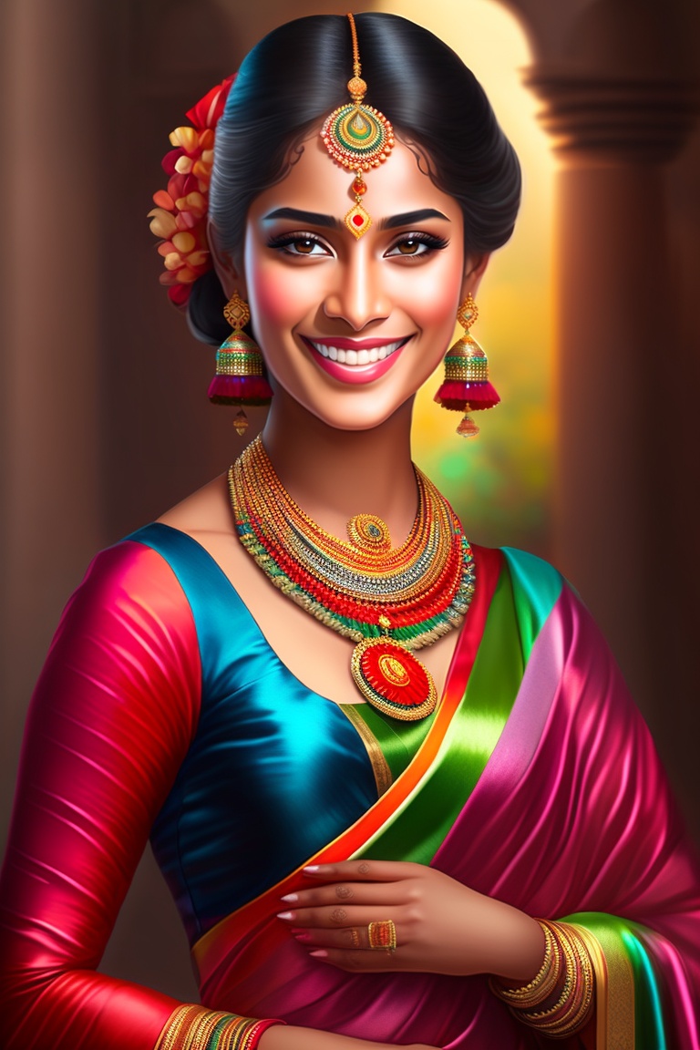 Lexica - Beautiful Indian lady in colourful saree with beautiful ...