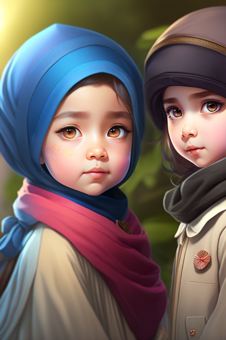 Lexica - Child, same age, boy, girl, muslim, hijab, gamis, skullcap ...