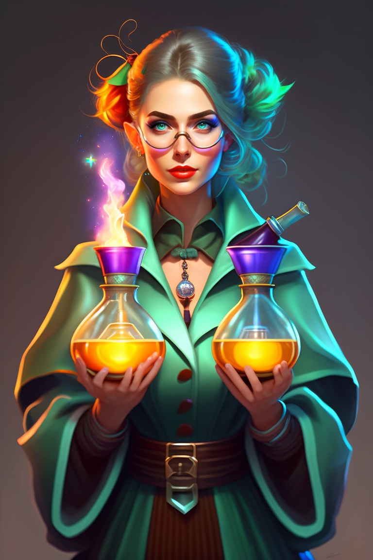 Lexica - Crazy elf female mad scientist alchemist with flasks of ...