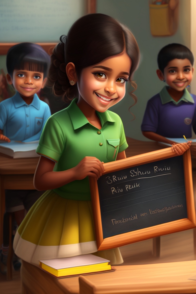 Lexica - Scene: Raju's classroom with a chalkboard, desks, and chairs ...