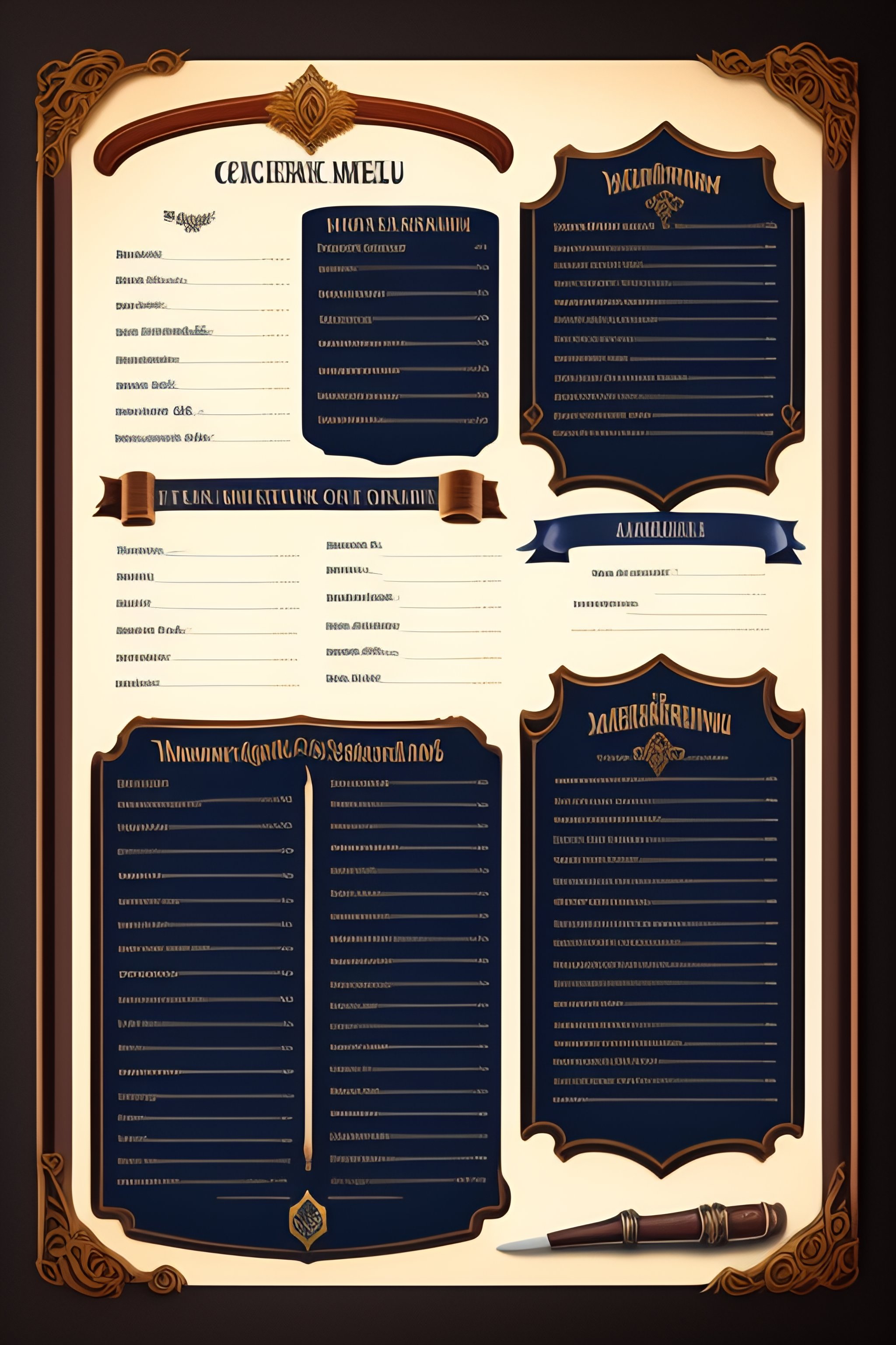 Lexica - A dnd menu on a sheet with embelishments for w webpage
