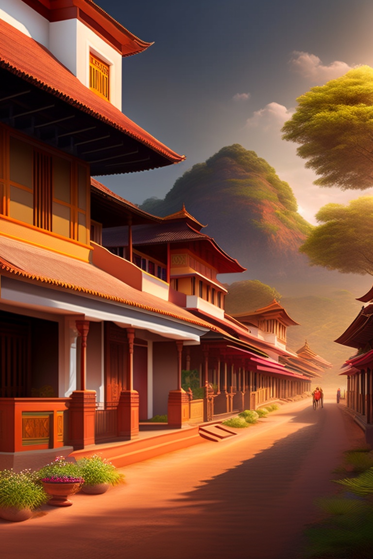 Lexica - Street of agragaram houses with mud roof, front veranda and ...