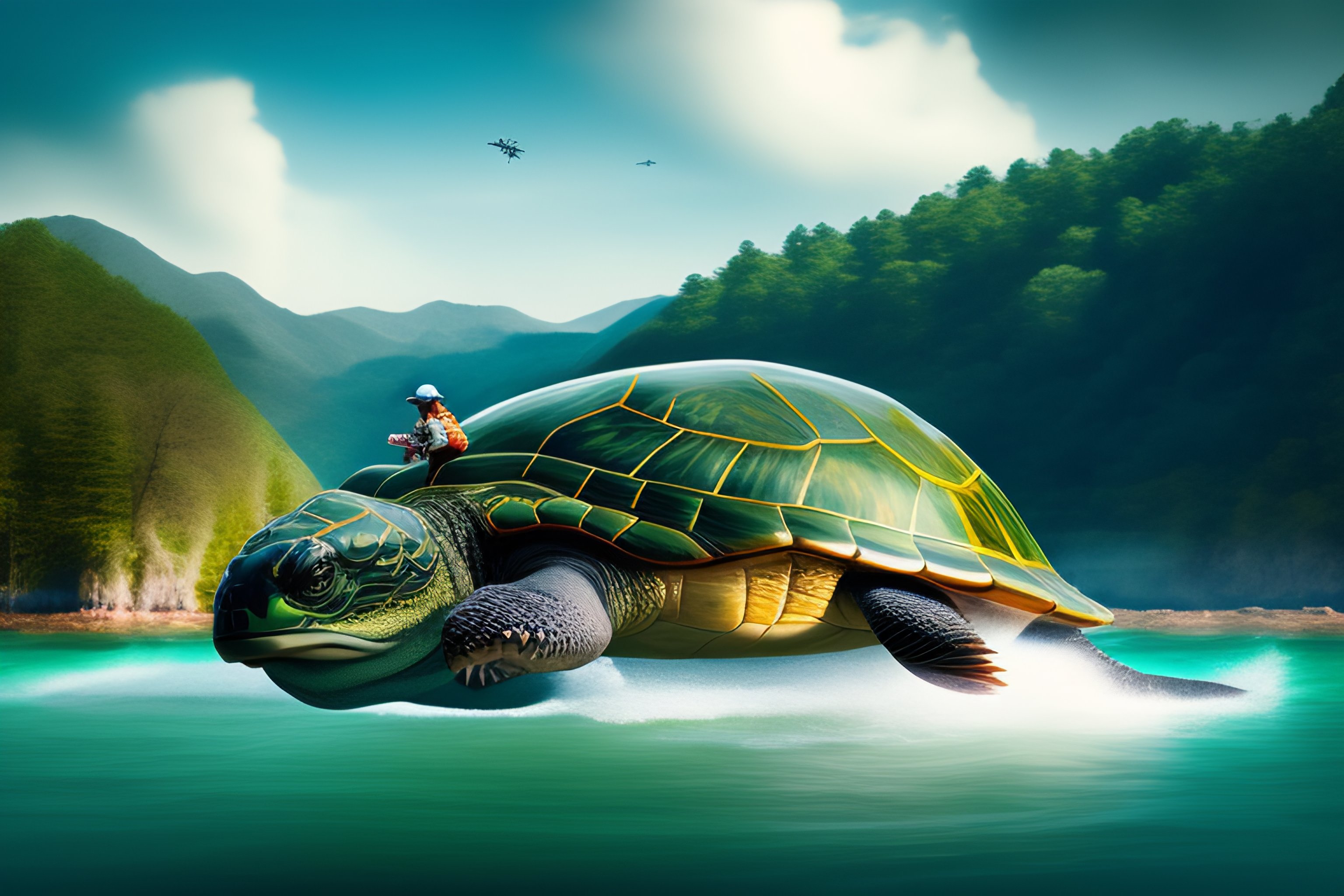 Lexica - Giant turtle fighting godzilla