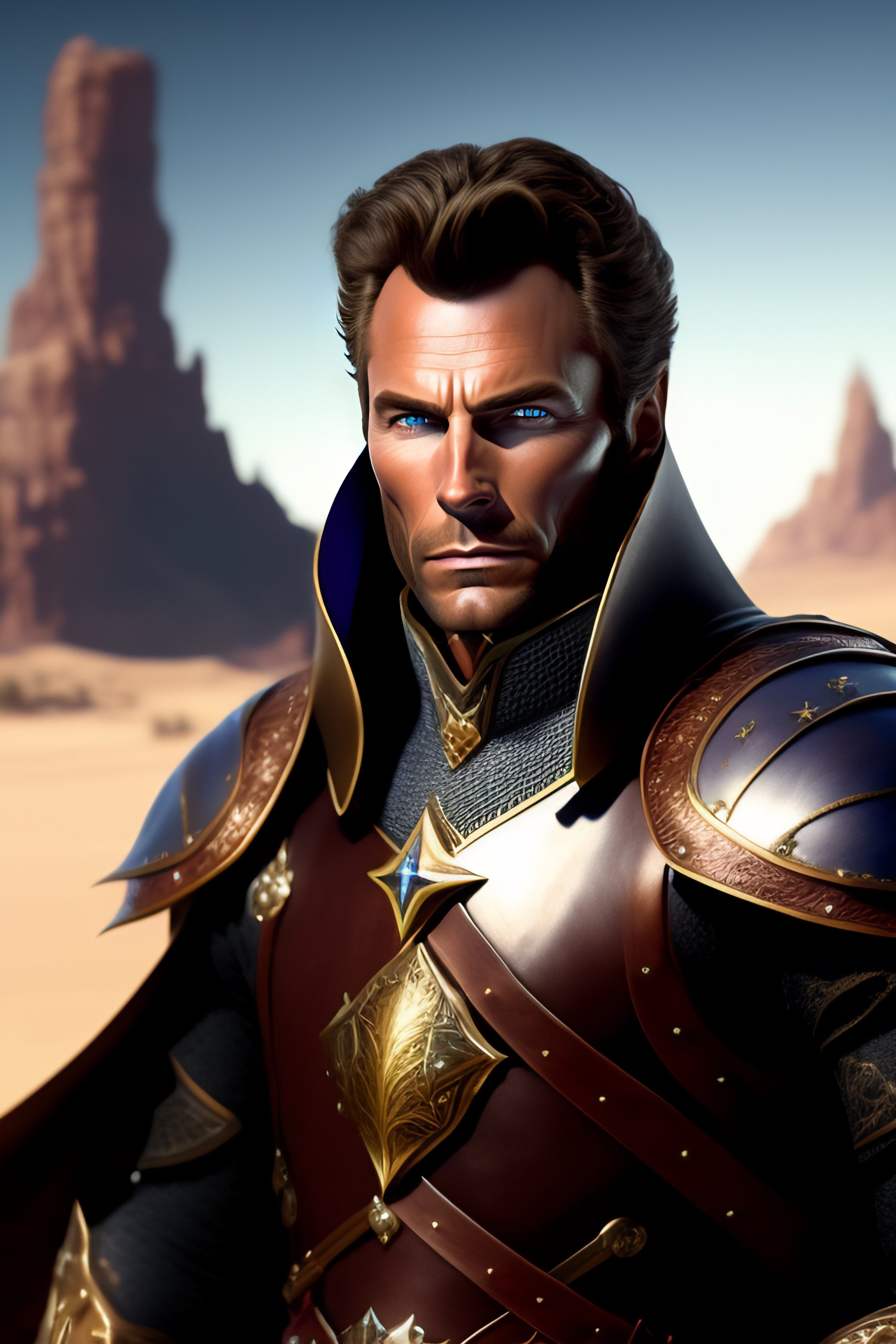 Lexica - Male spellslinger cowboy, in fantasy light armor. He looks ...