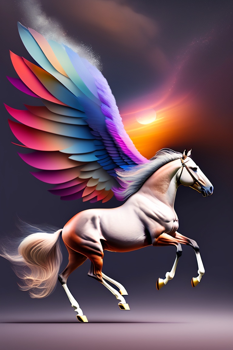 Lexica - A horse running with wings, flower flying, birds flyings