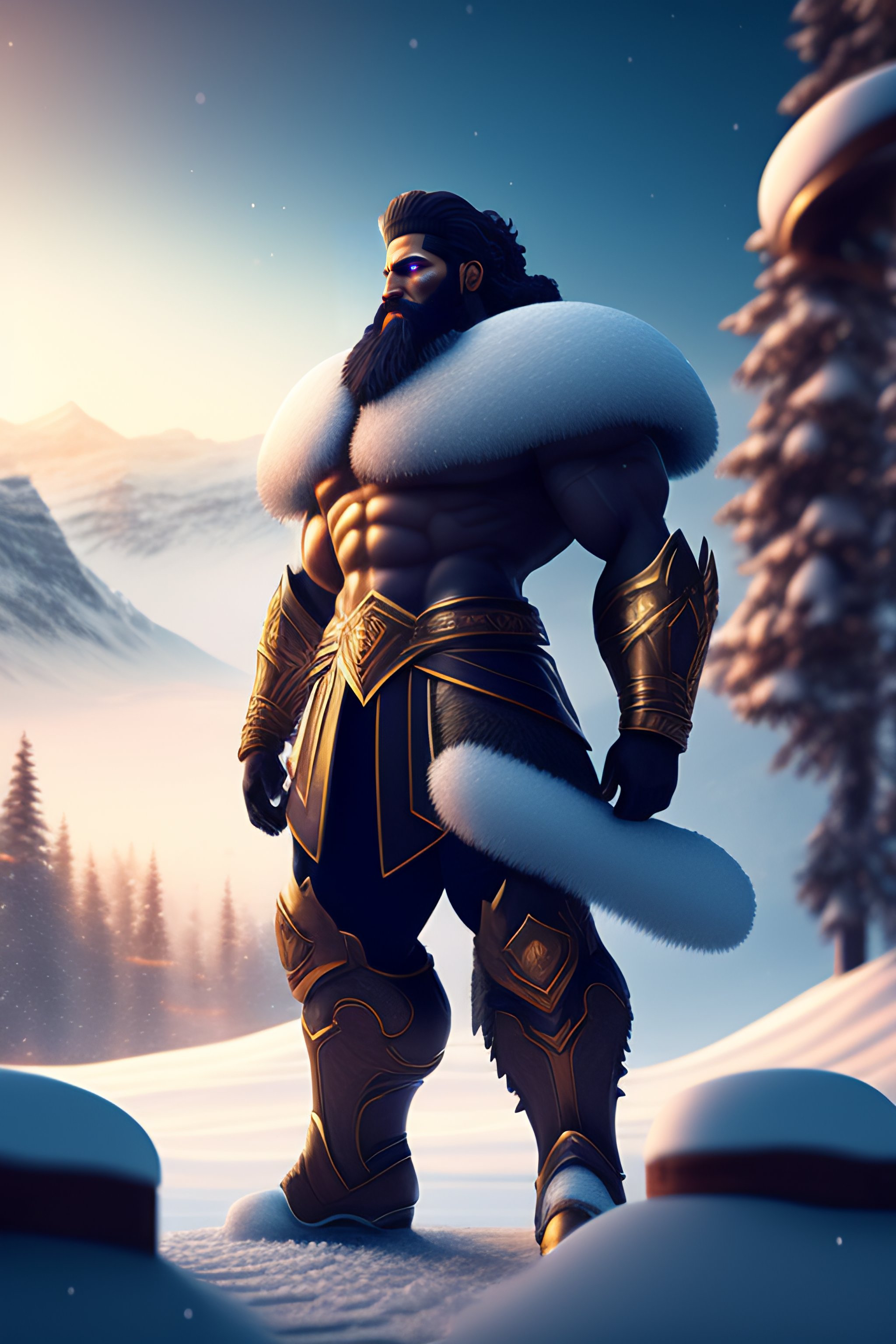 Lexica - Large Greek God , snowy landscape, futuristic details ...