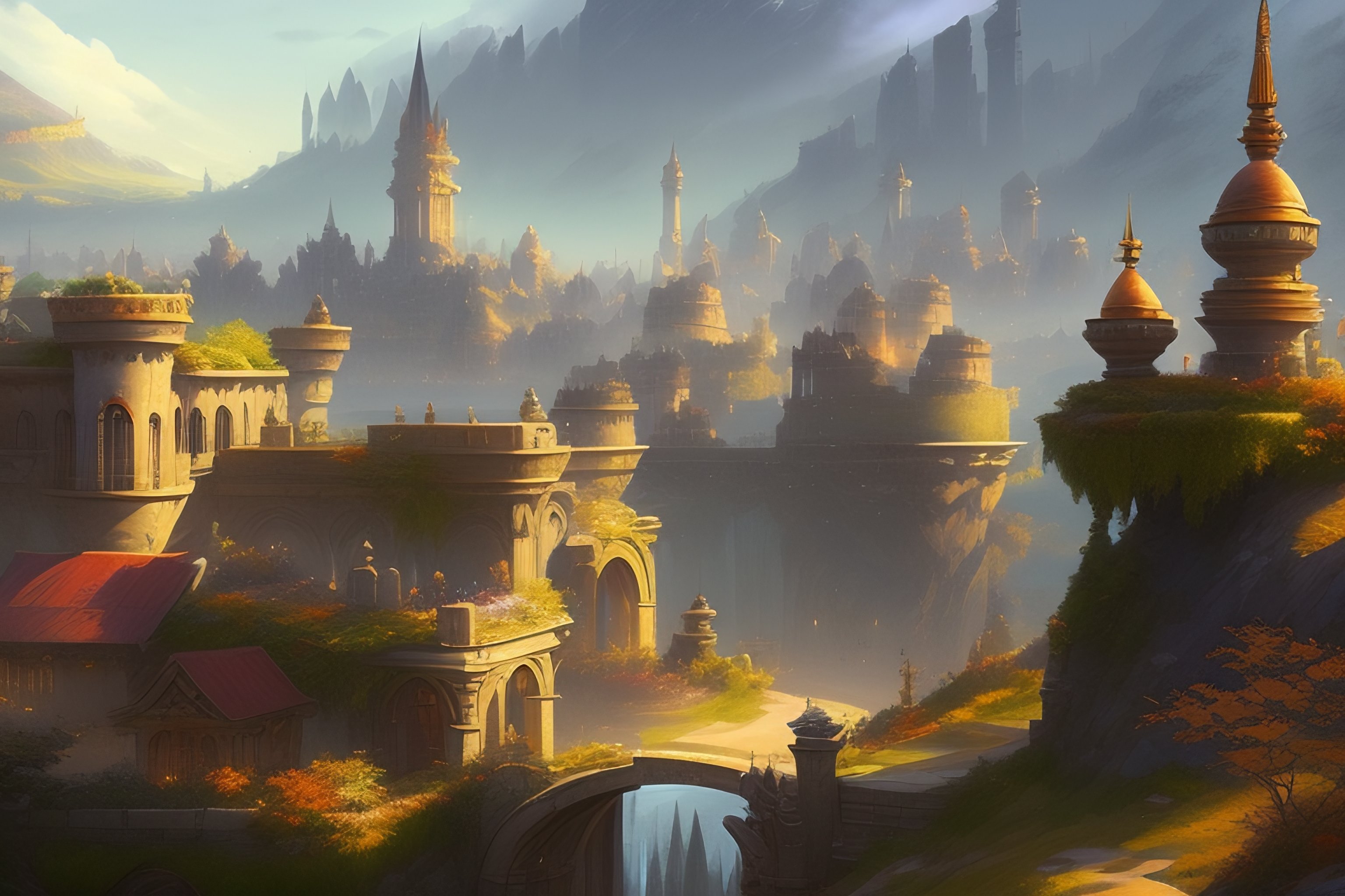 Lexica - Epic view, wide angle, elegant fantasy capital city, sprawl ...