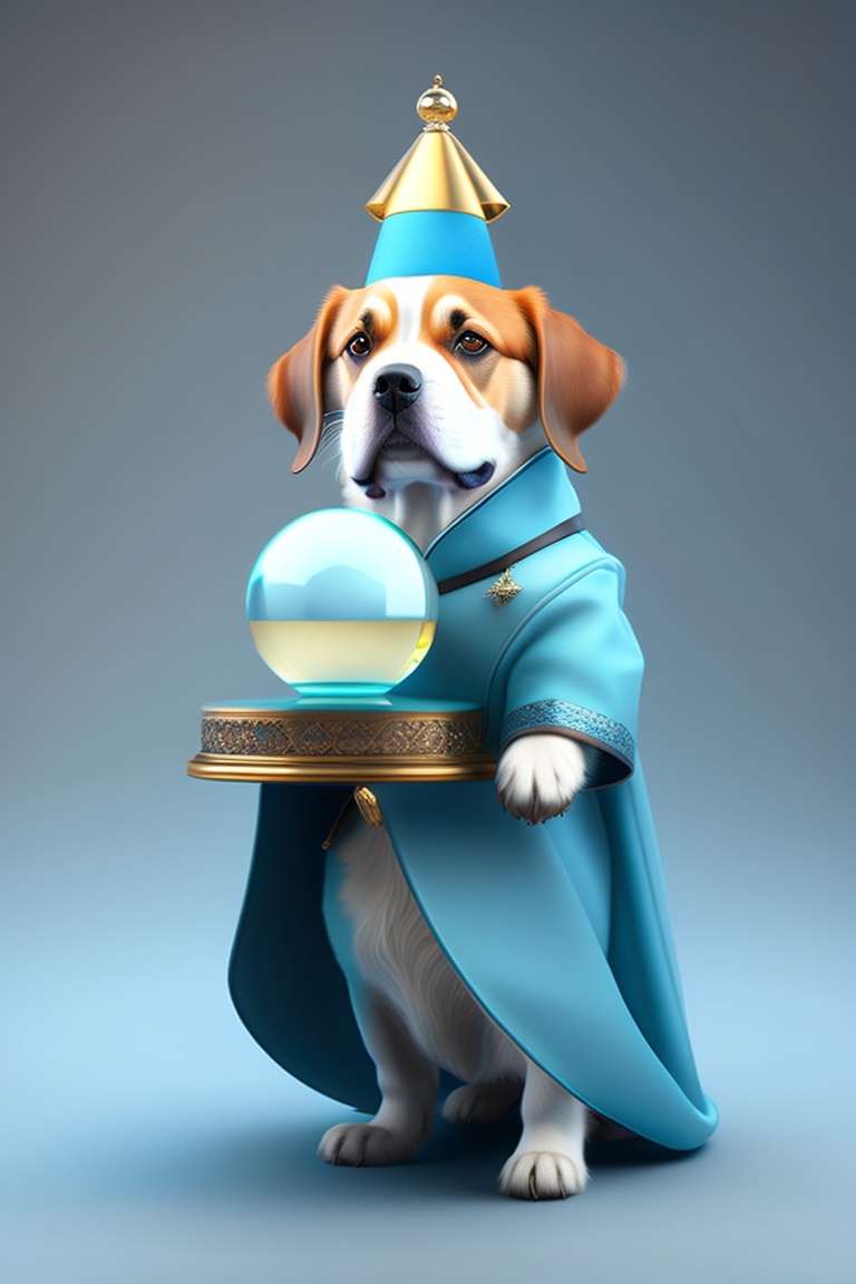 Lexica - A dog, with a magician's hat, a magician's robe, holding a ...
