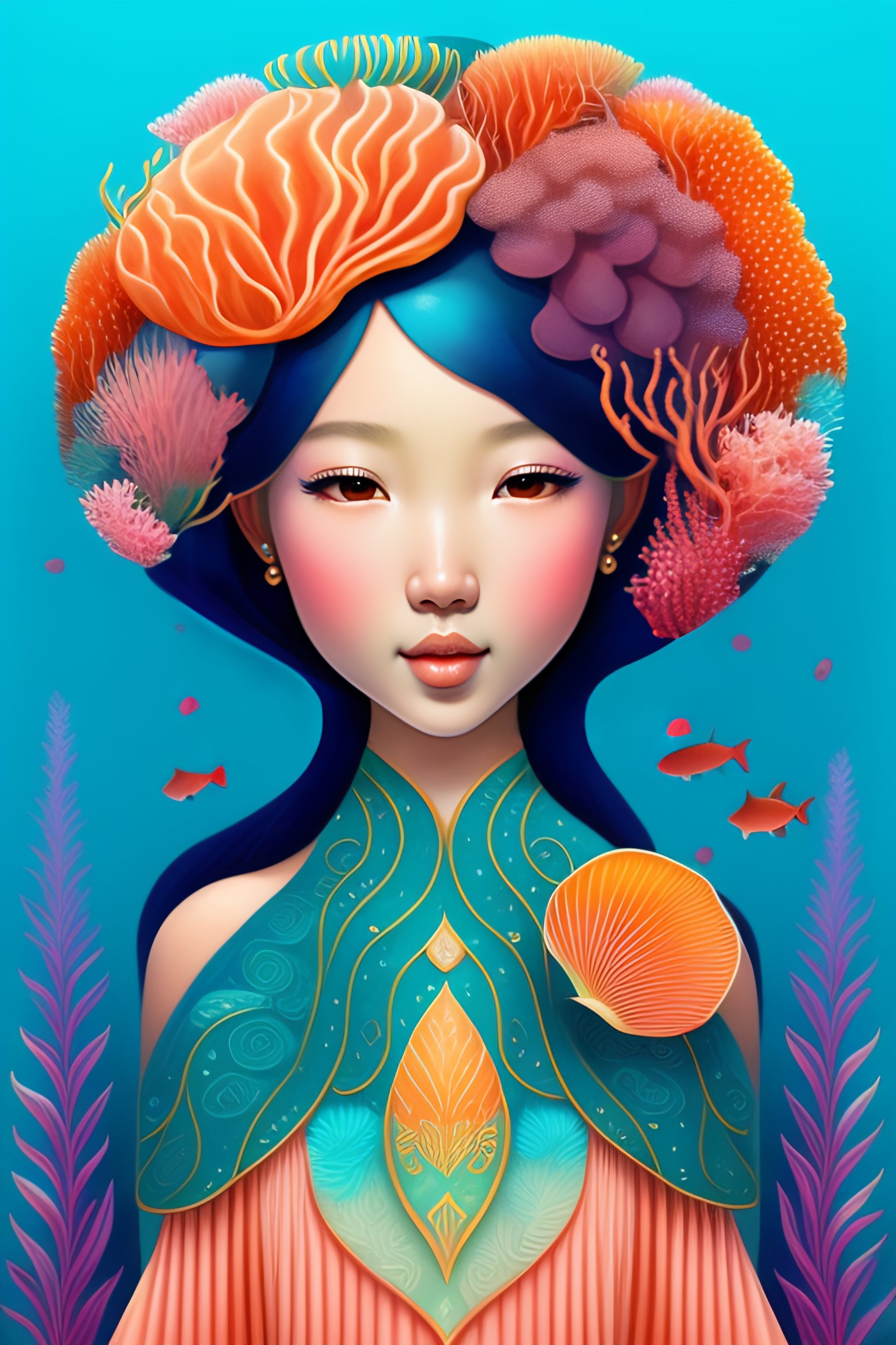 Lexica - Create an illustration of a humanoid dolphin girl living in a ...