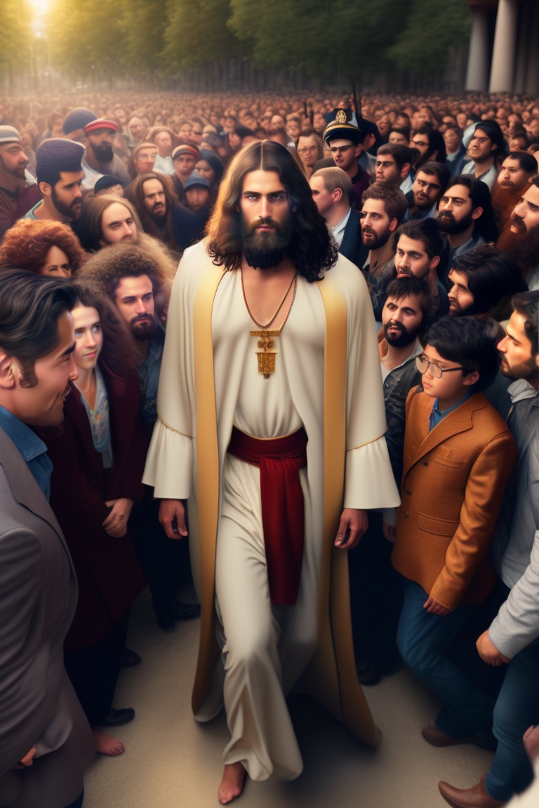 Lexica - Jesus full body photography big , below surrounded by small ...