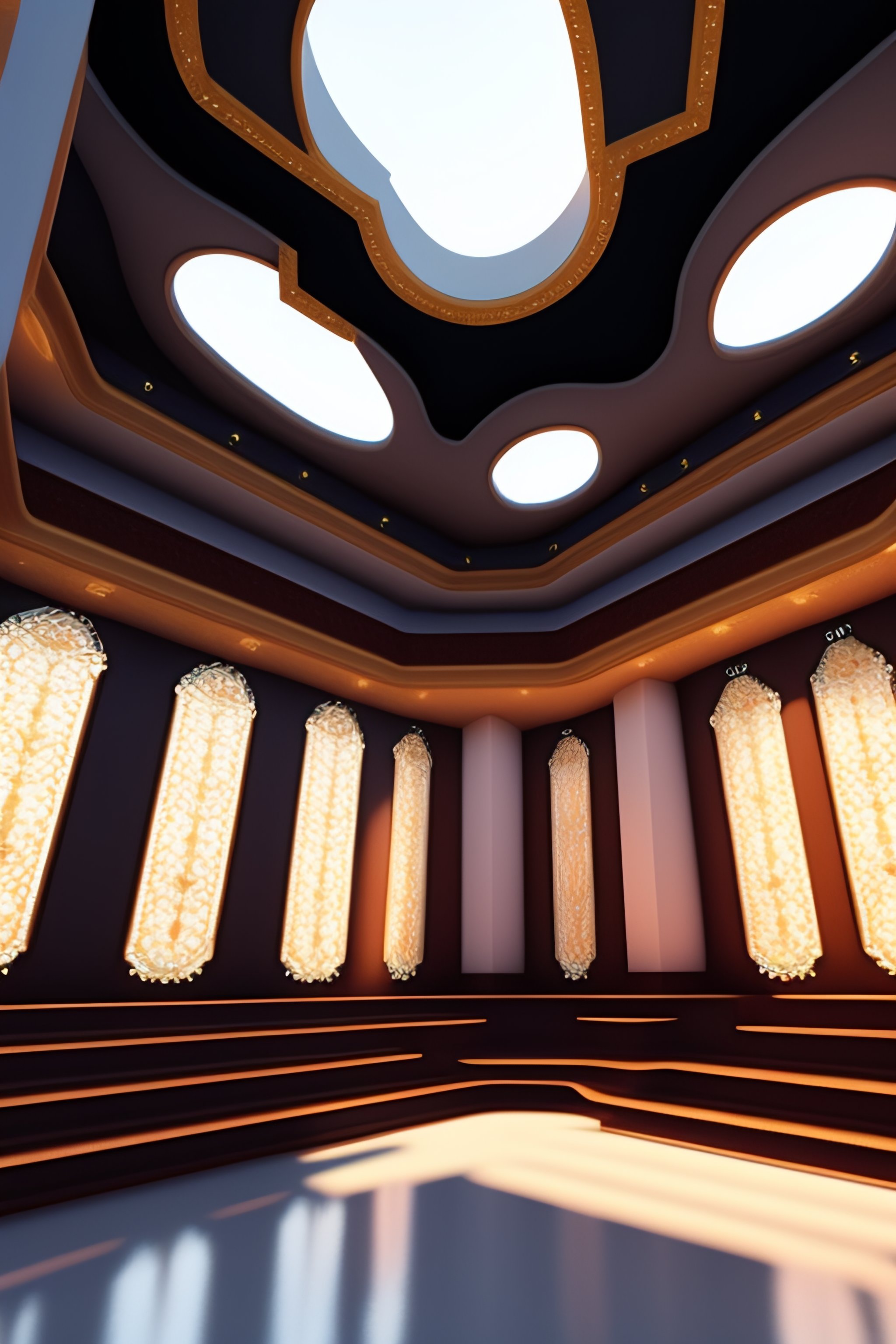 Lexica - Interior design,star patterns on the ceiling,2-level seats ...