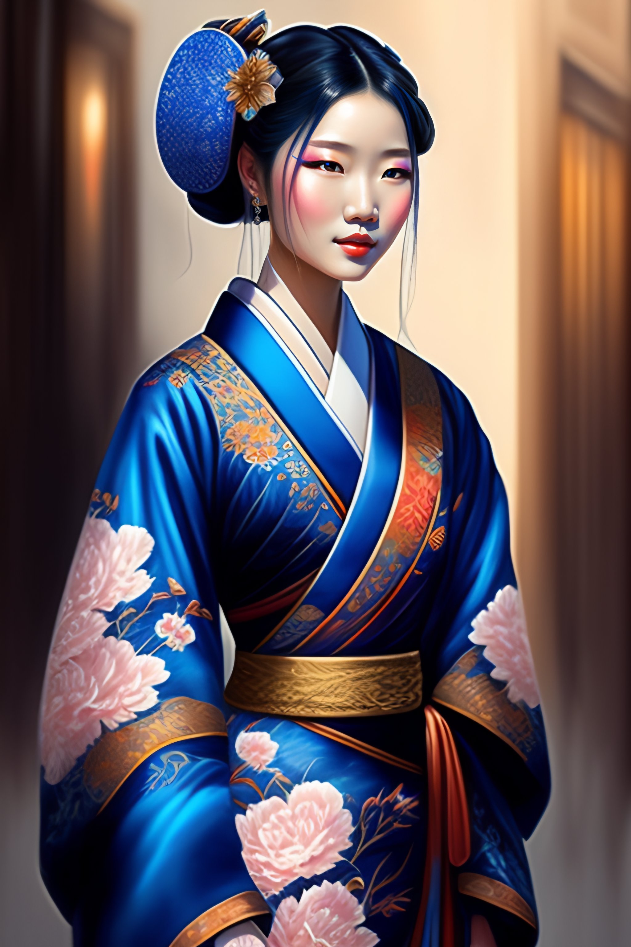 Lexica - Girl with blue kimono geisha long hair intricate, elegant ...