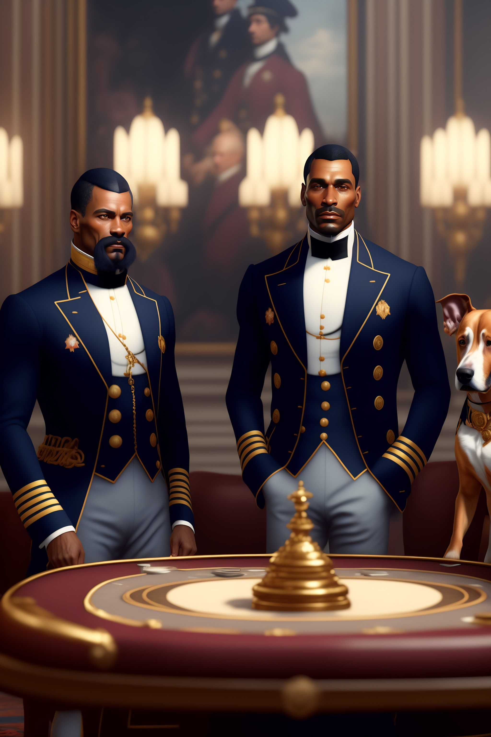 Lexica - Four dogs dressed navy admirals in formal unifor playing poker ...