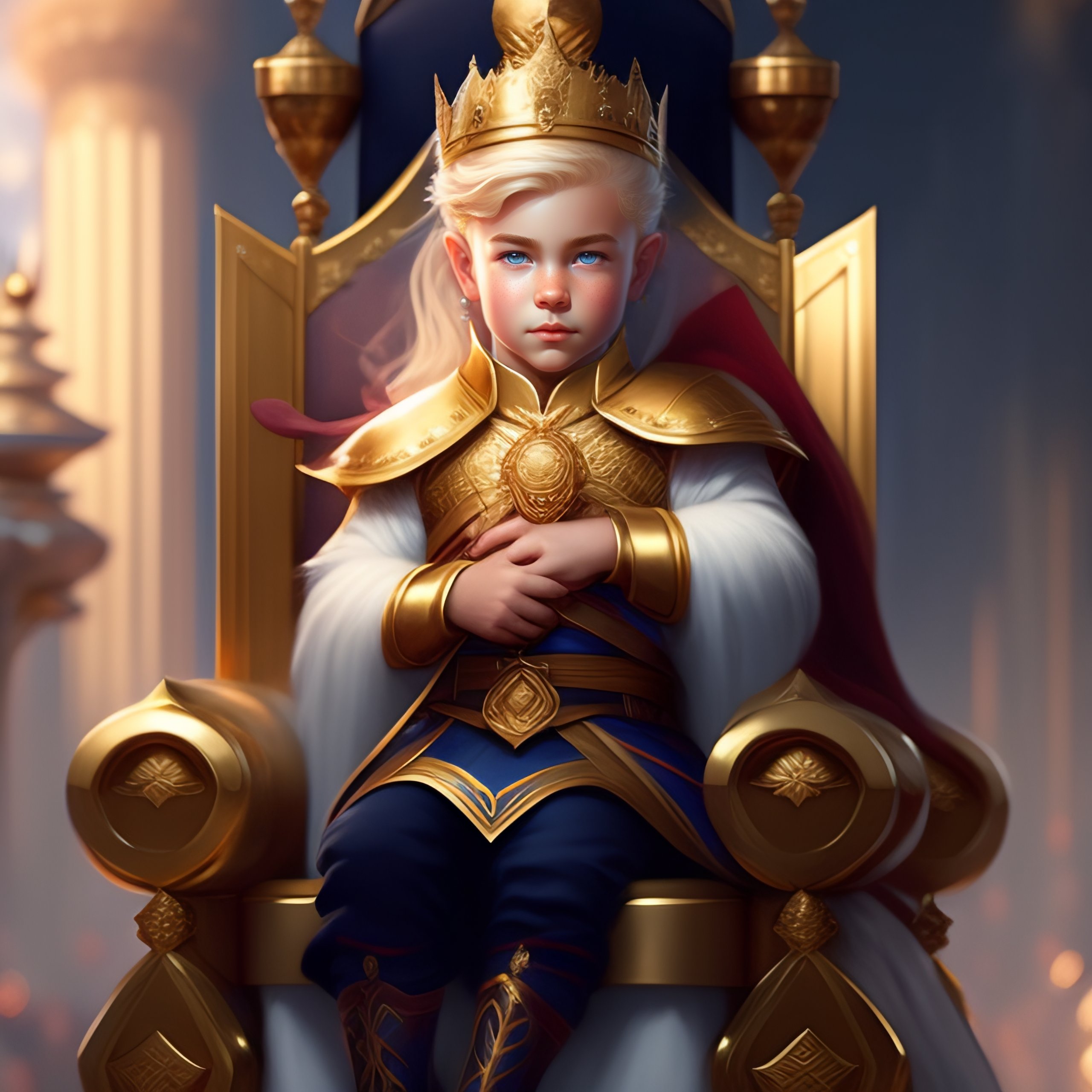 Lexica - Blonde prince with dwarfism on throne, royal, illustration, by ...