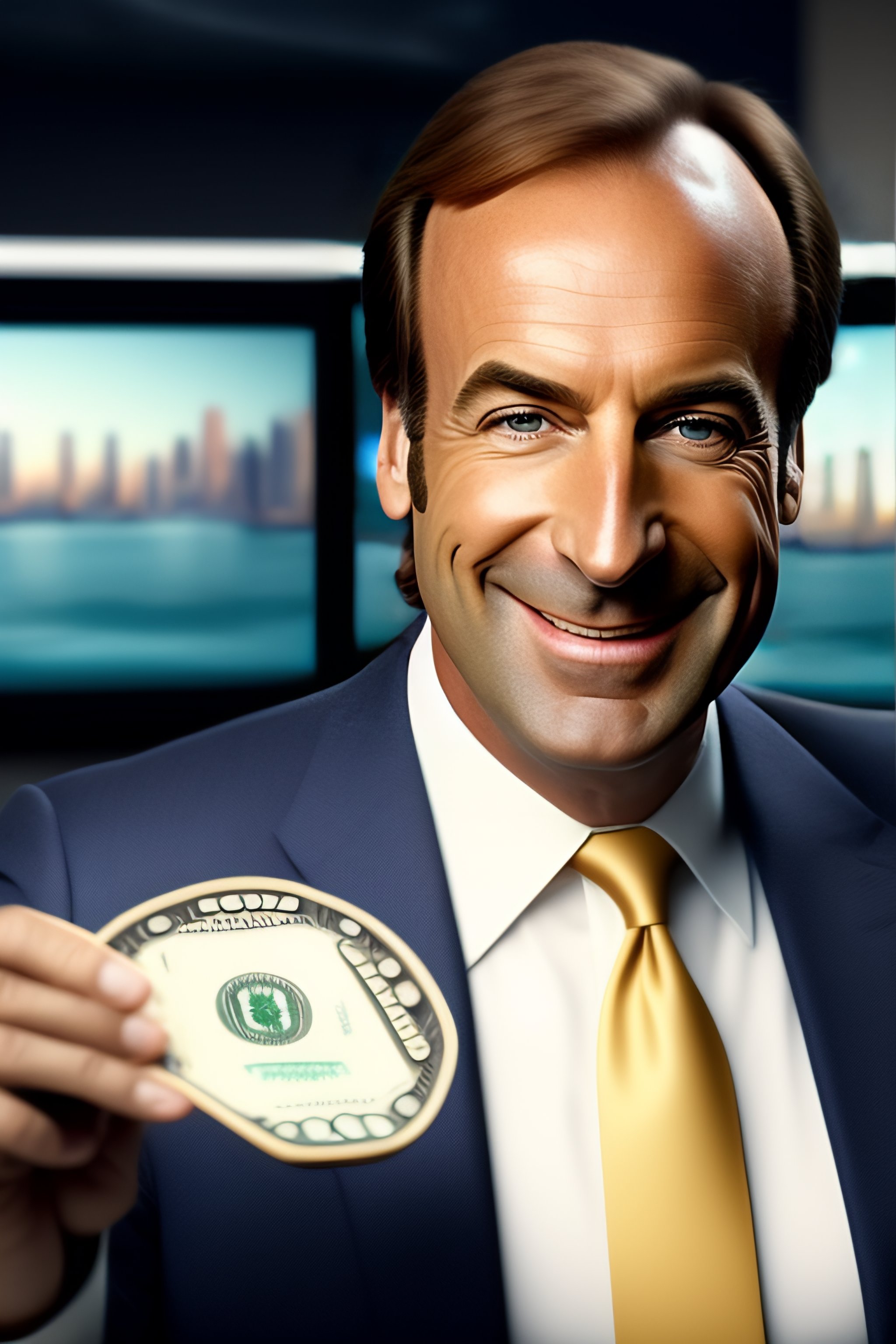 Lexica - Saul Goodman talking to the camera with money in office ...