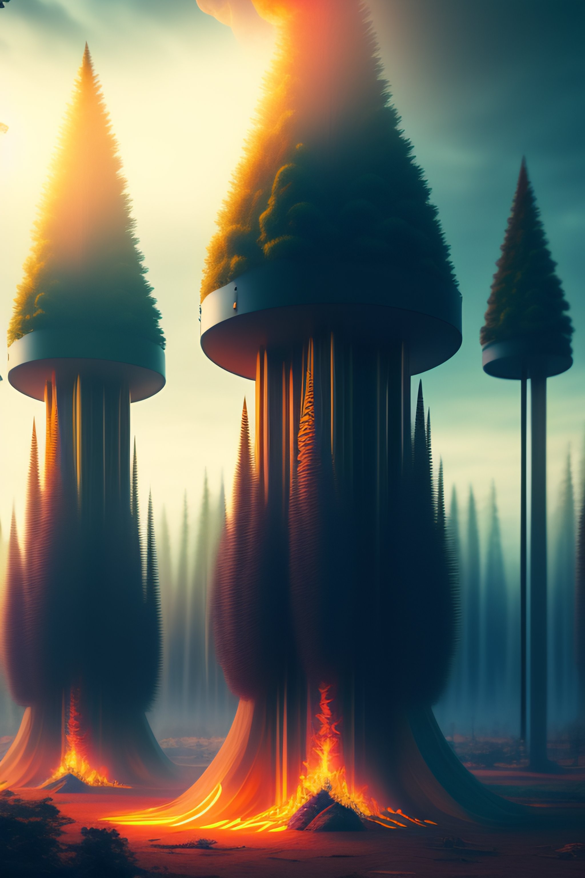 Lexica - Futuristic apocalyptic forest with fires