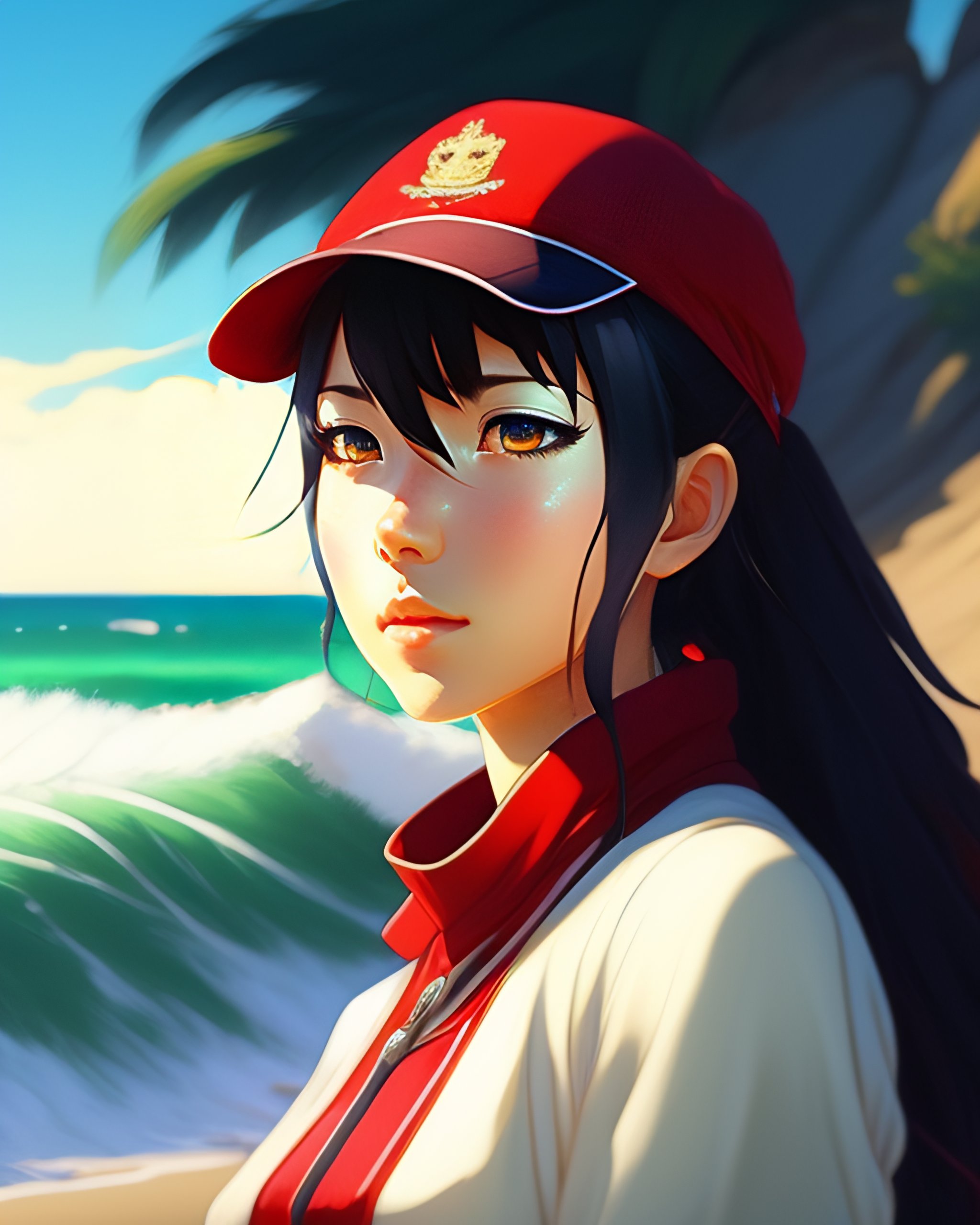 Lexica - Eyes green, capitals girl with a sailor red cap de captain ...