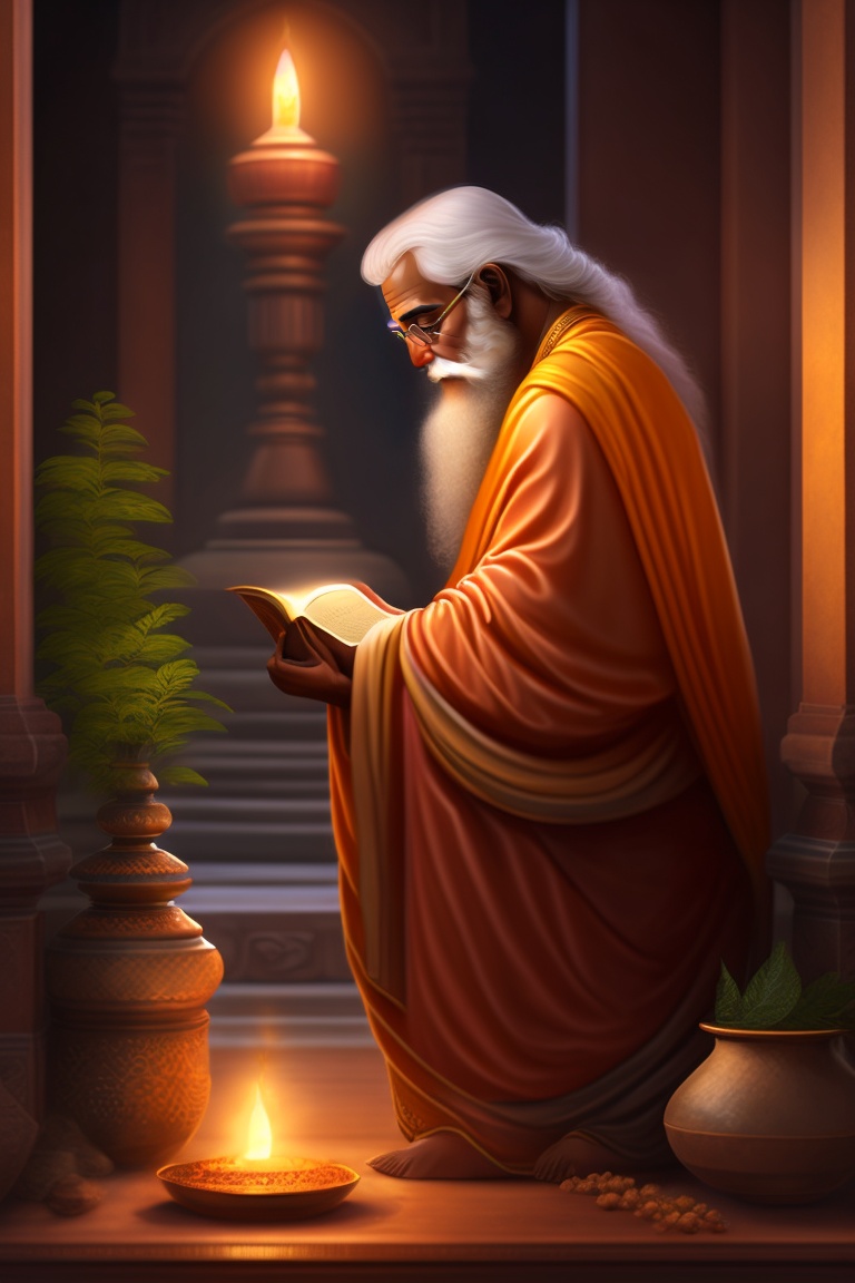 Lexica - Ancient Indian Saint with Ayurveda books, herbs, and located ...