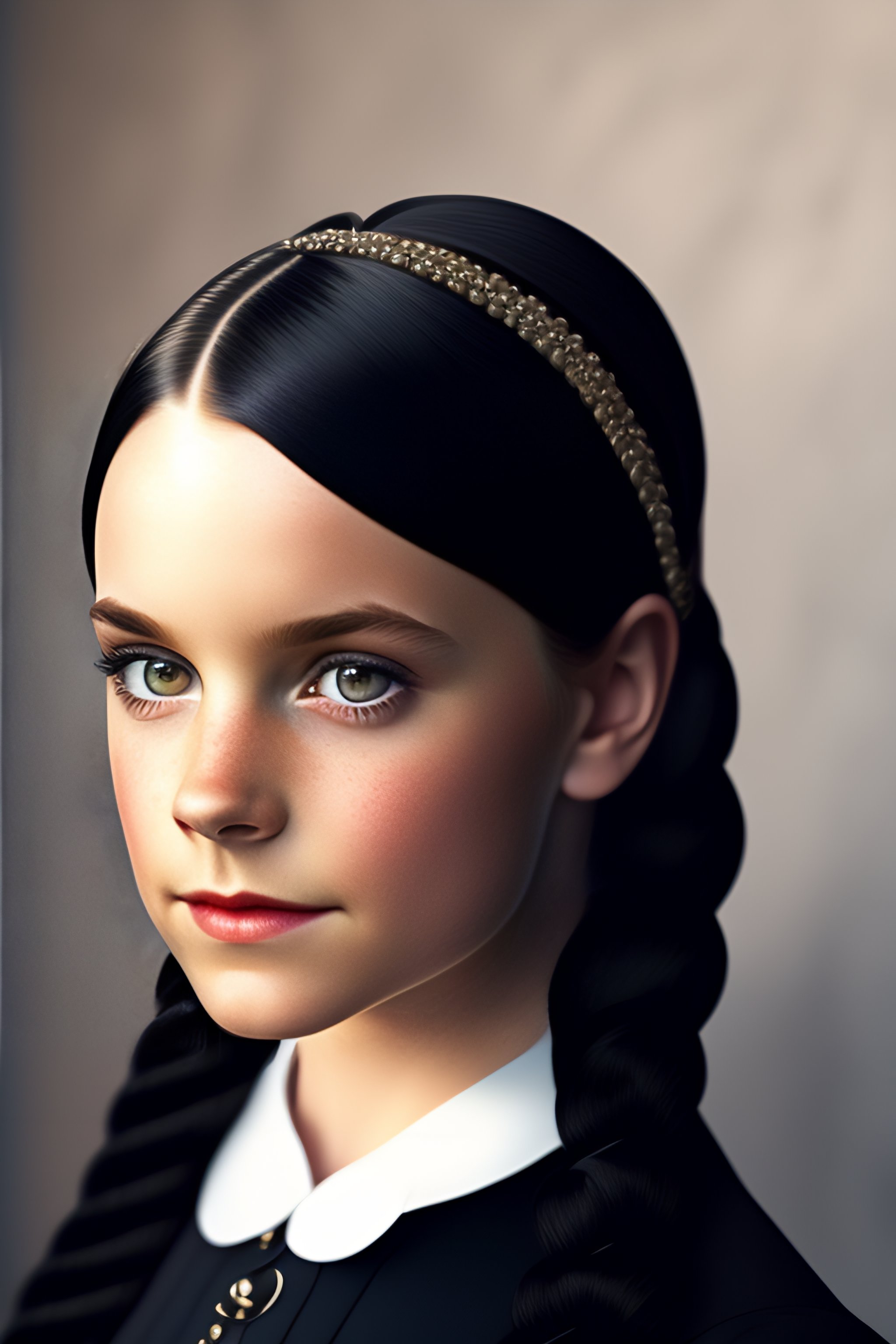 Lexica - Wednesday Addams from the series, black hair braided in two ...