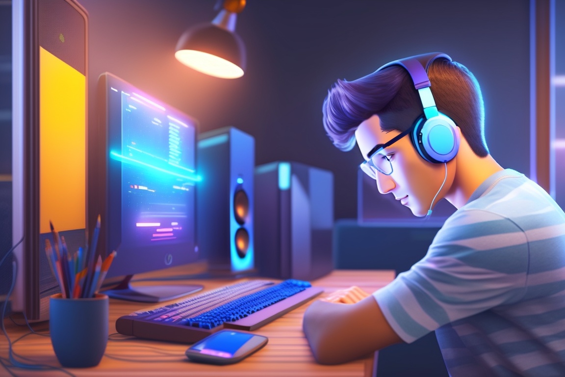 Lexica - Young man, programmer, nerd, listening to music with ...