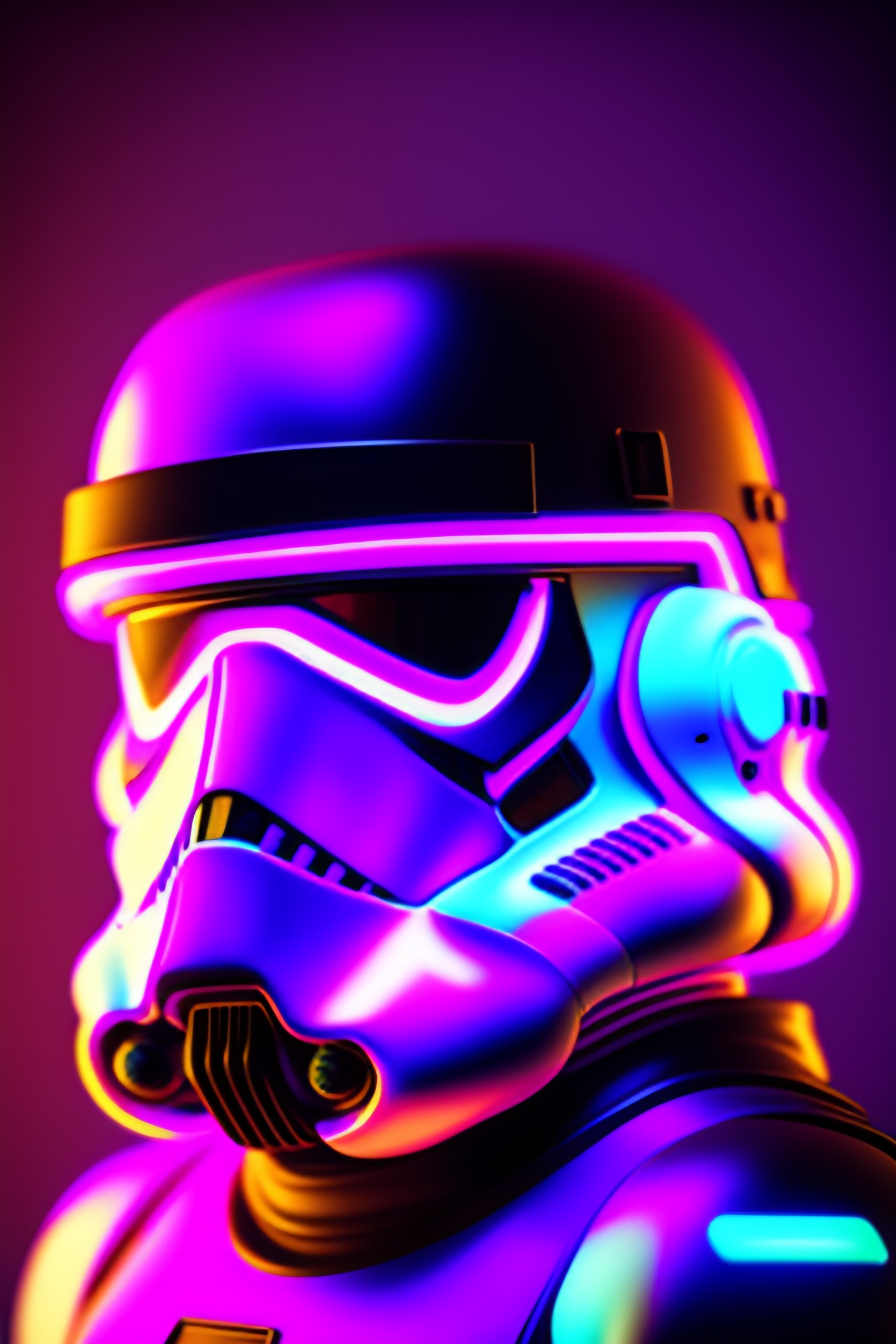 Lexica - Synthwave Portrait of a stormtrooper. Neon lights. C4d render