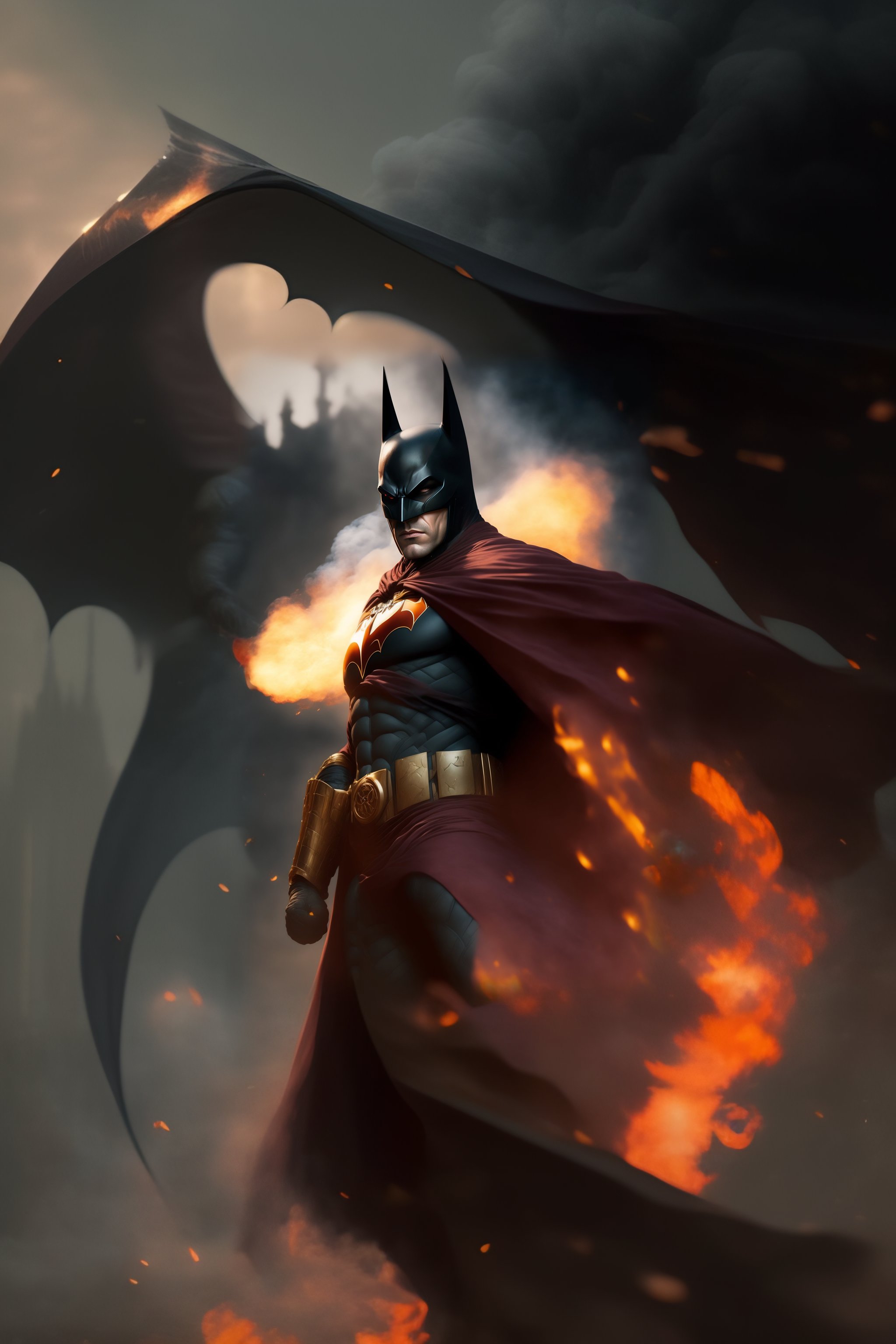 Lexica - Produce an image of Batman in a battle scene, with smoke and ...