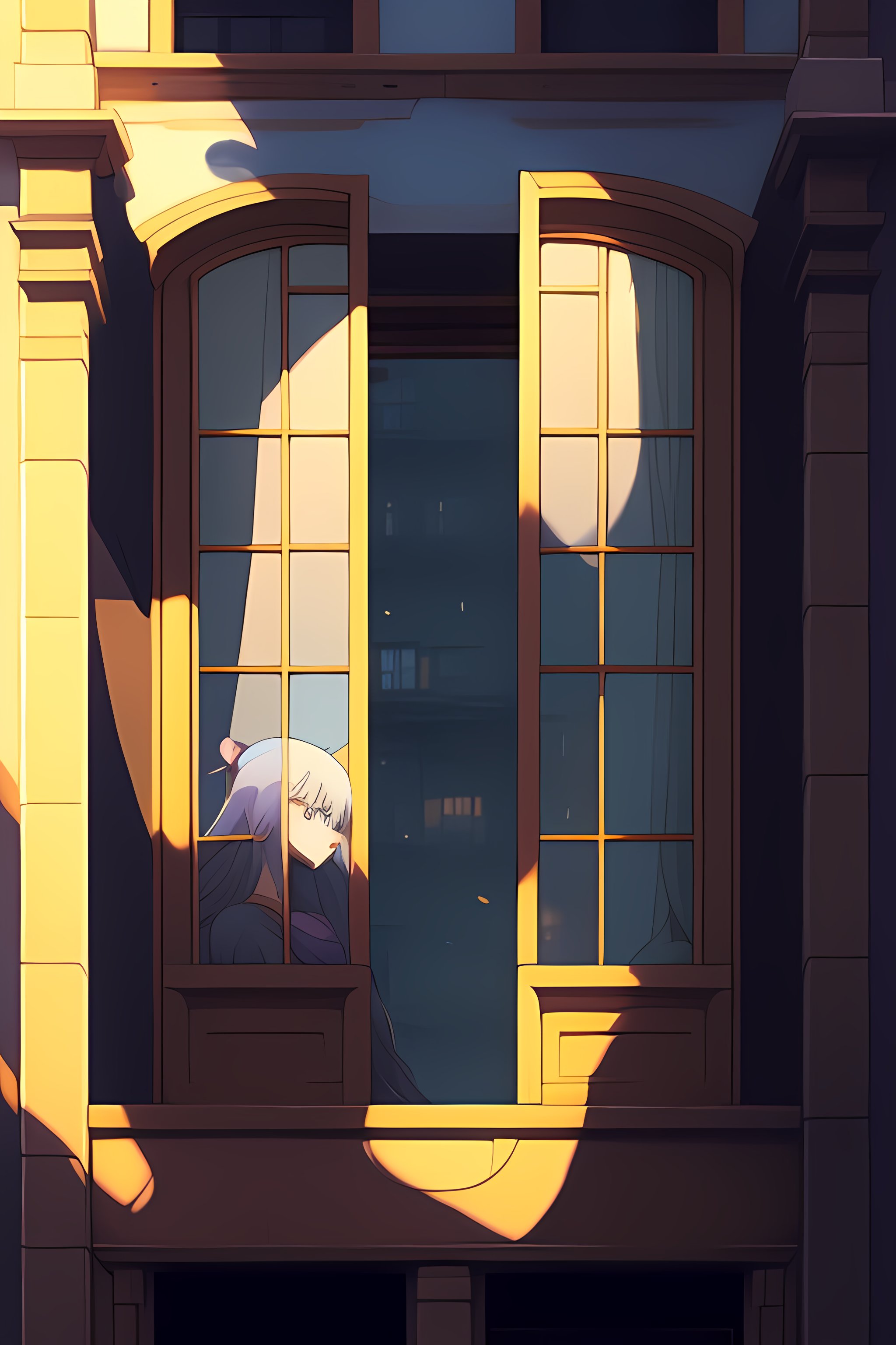 Lexica - 2 face - to - face window above a narrow street. illustration ...