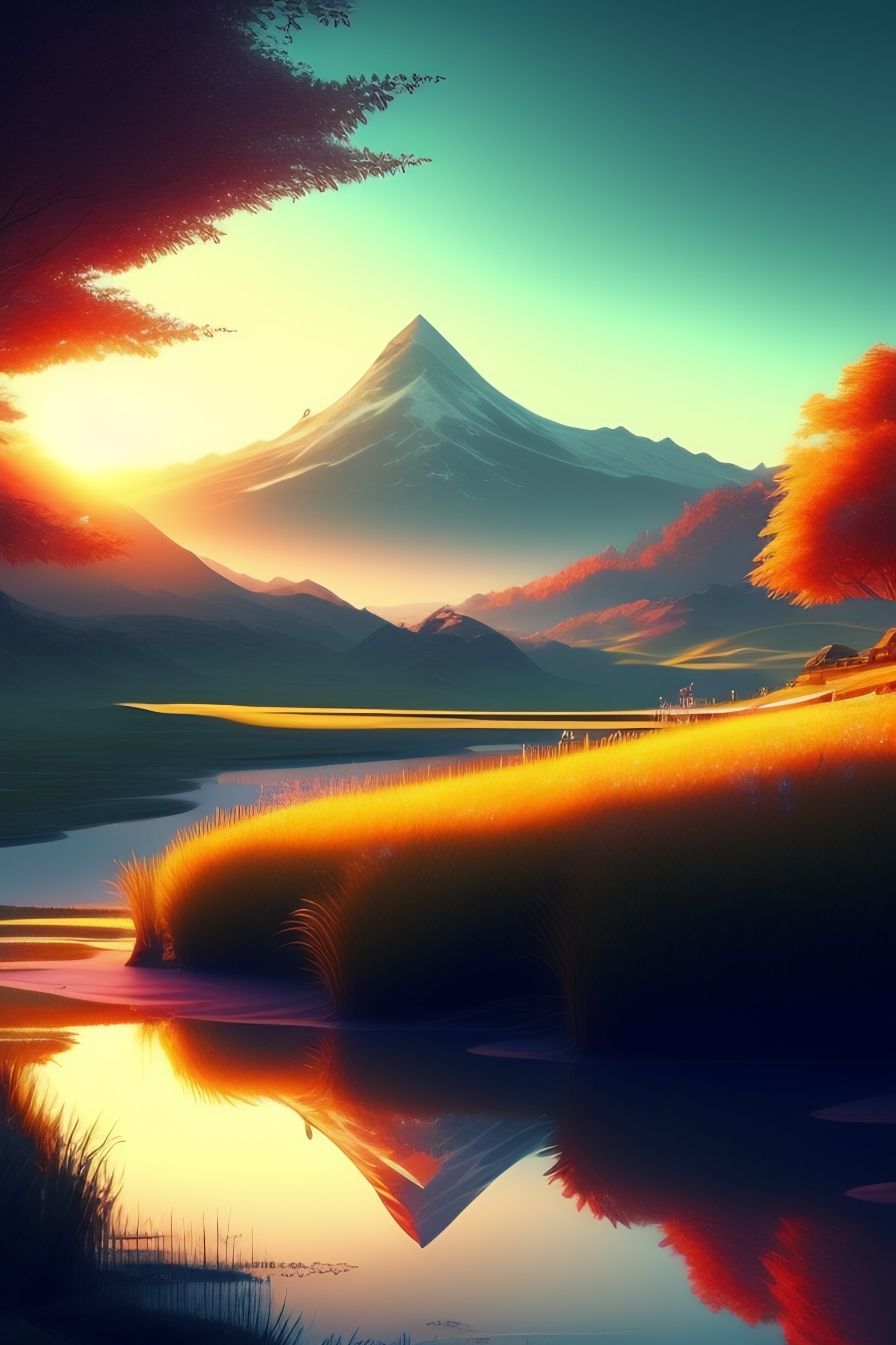 Lexica - Amazing beautiful scenery, spring, way, distance, rising sun ...