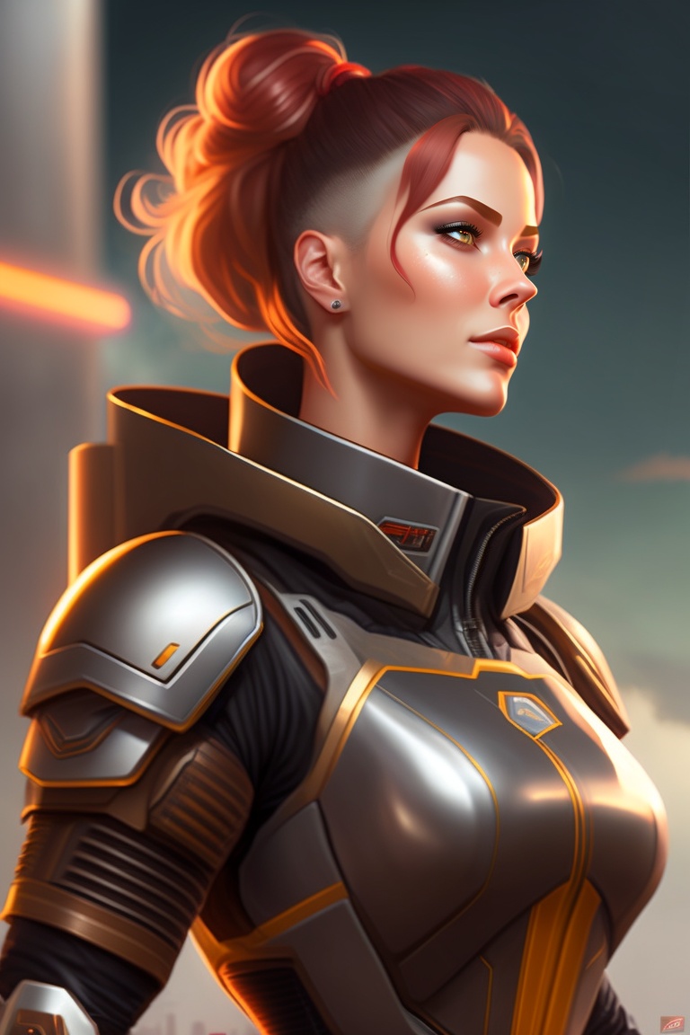 Lexica - Female cyborg commander in cargo plabe, hyperdetailed, comic style