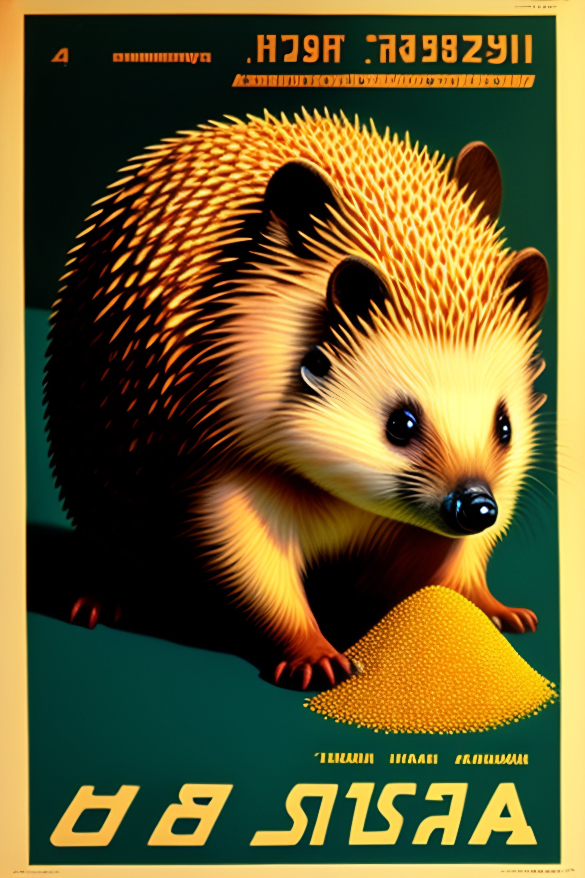 Lexica - Soviet poster of hedgehog collecting wheat