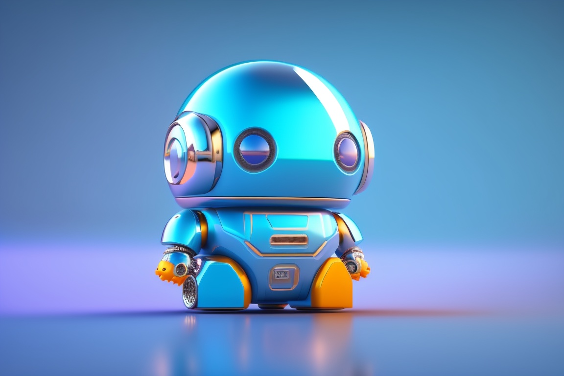 Lexica - Cute baby robot in a bright blue room, high details, 3d render,