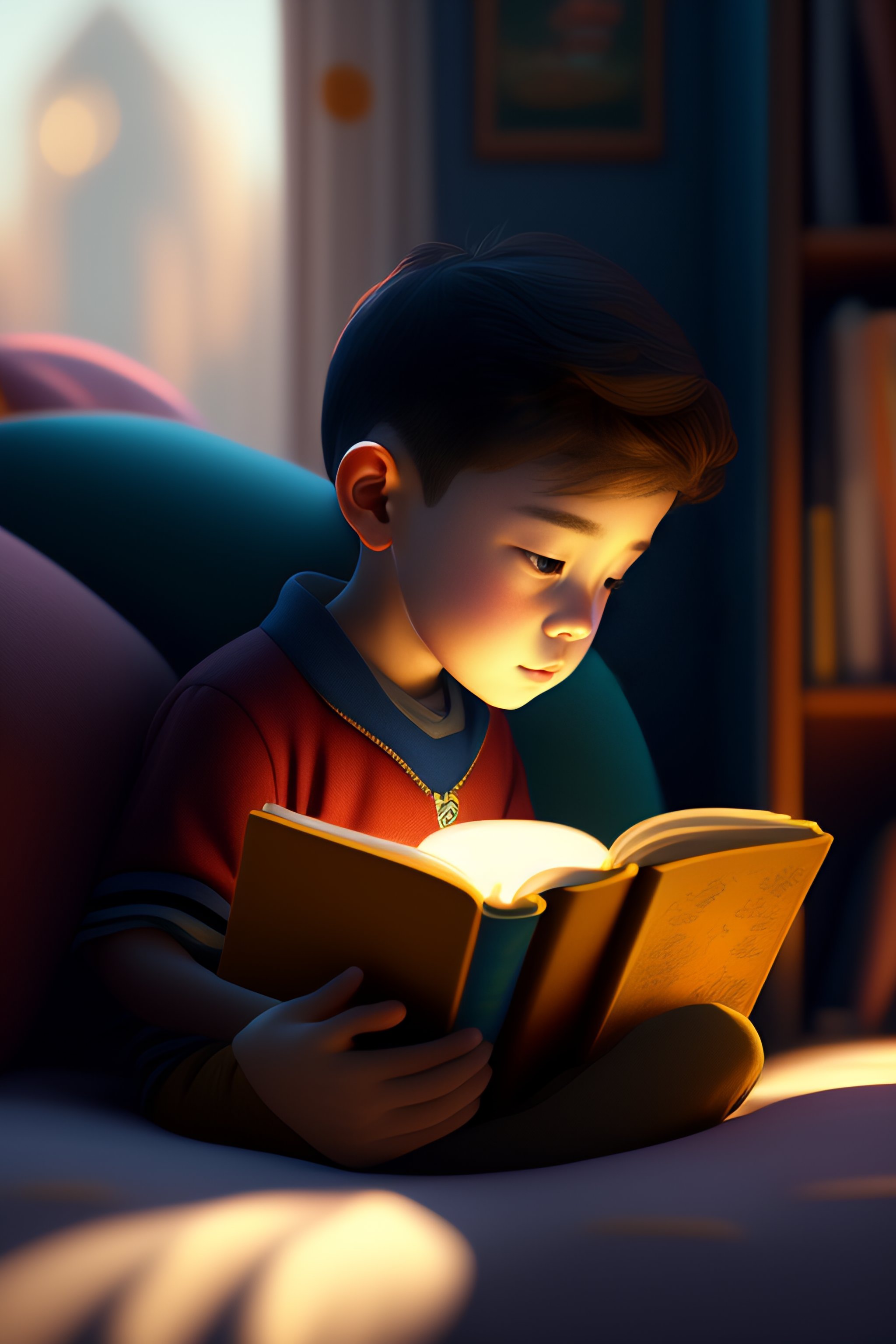 Lexica - Kid reading a book ,unreal engine, bedroom, artstation ...