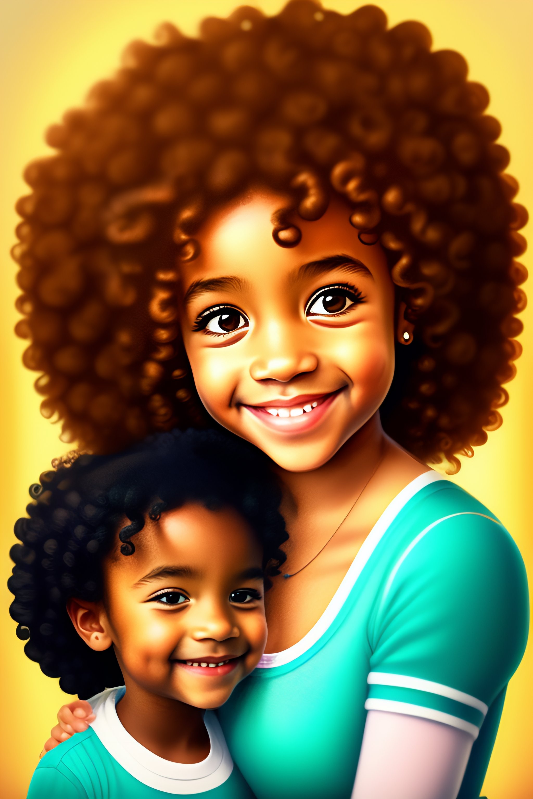 Lexica - Simple cartoonish style curly headed little girl talking to ...