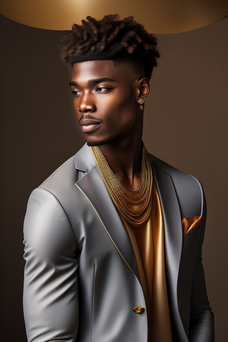 Lexica - A Black man wearing a necklace made of ceramic clay with gold ...