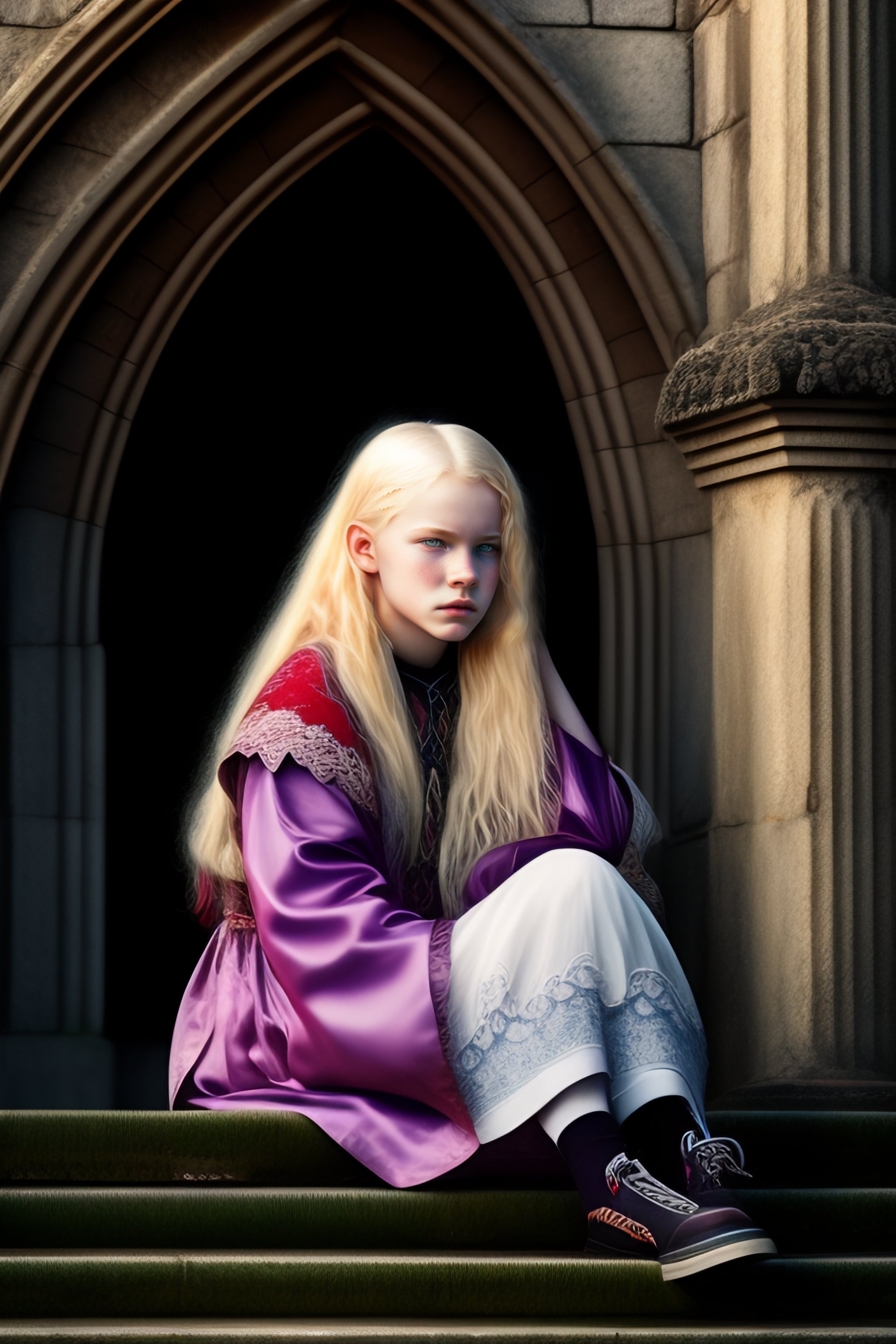 Lexica - 12 years old praying sad albino vampire female sitting on the ...