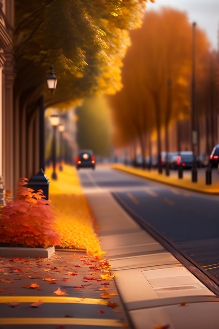 Lexica - Street,sidewalk,fag,fall,maple tree,Paris,