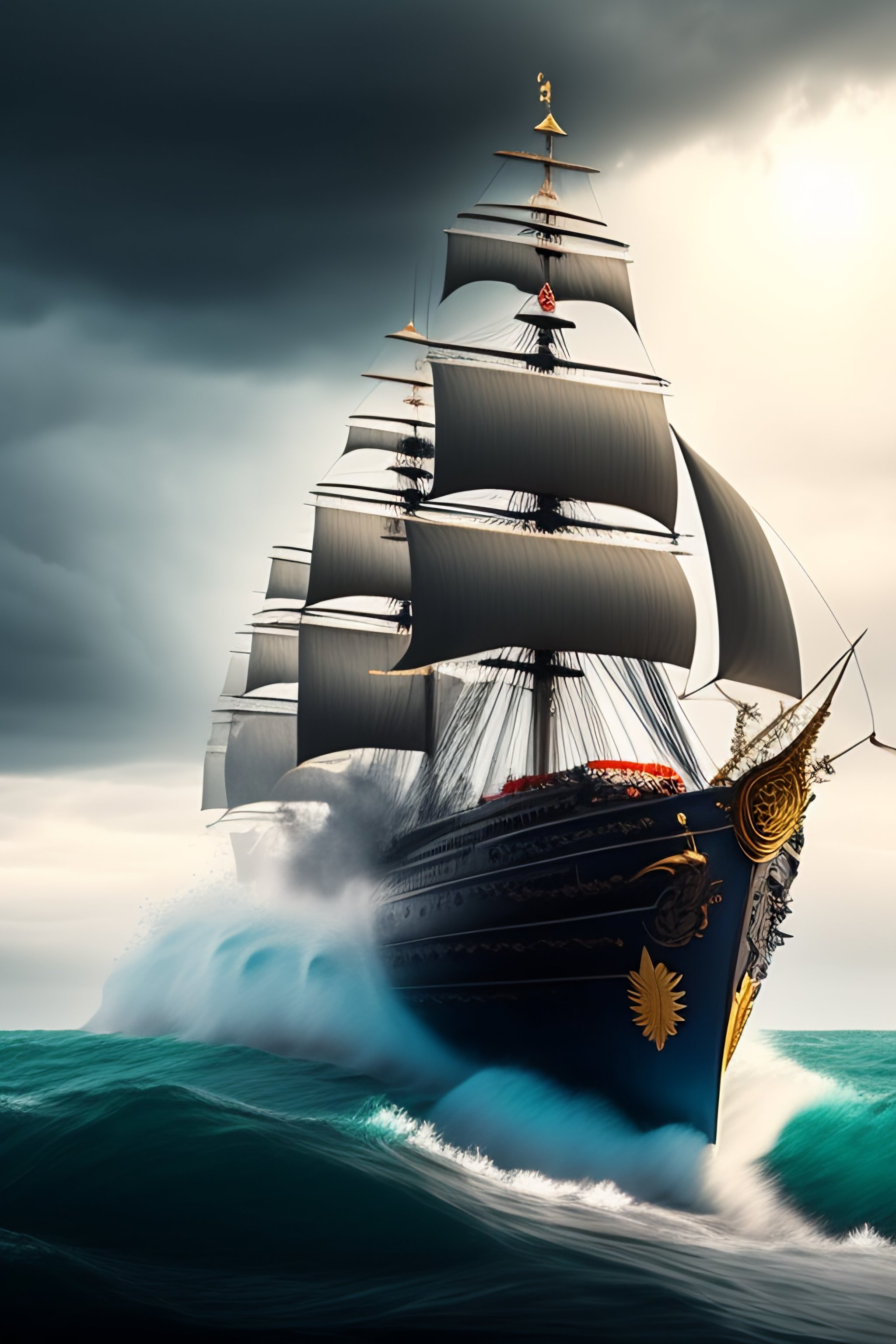 Lexica - Majapahit war ship in the storm ocean against pirate