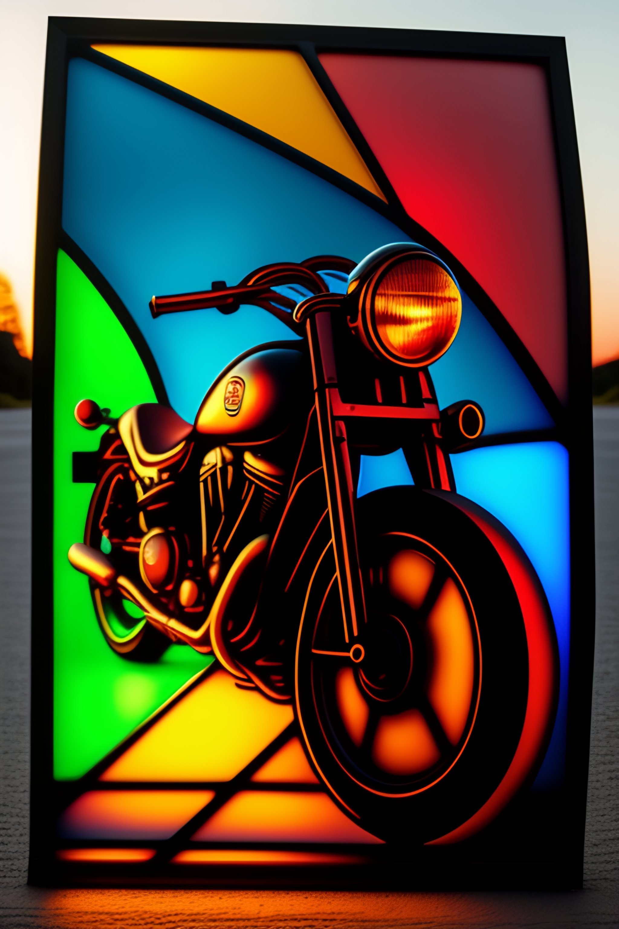 Lexica - Stained glass picture of a motorcycle