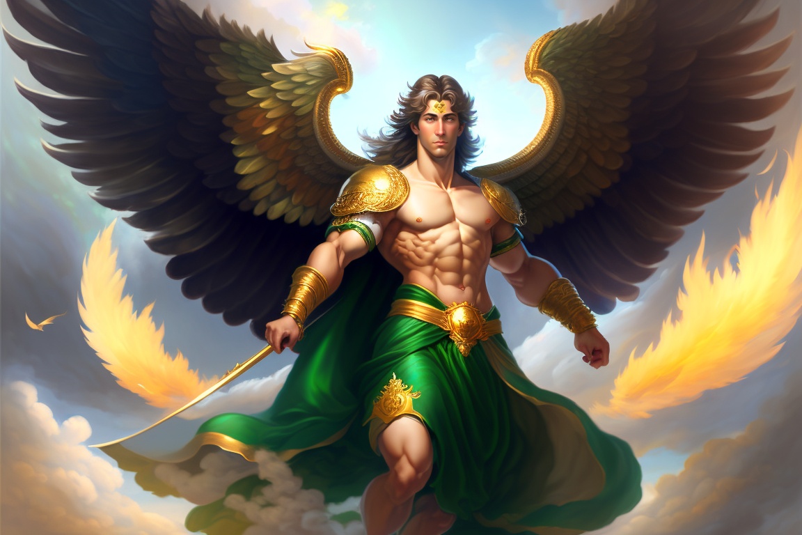 Lexica - Meta portrait of an Saint Raphael archangel, with wings spread ...