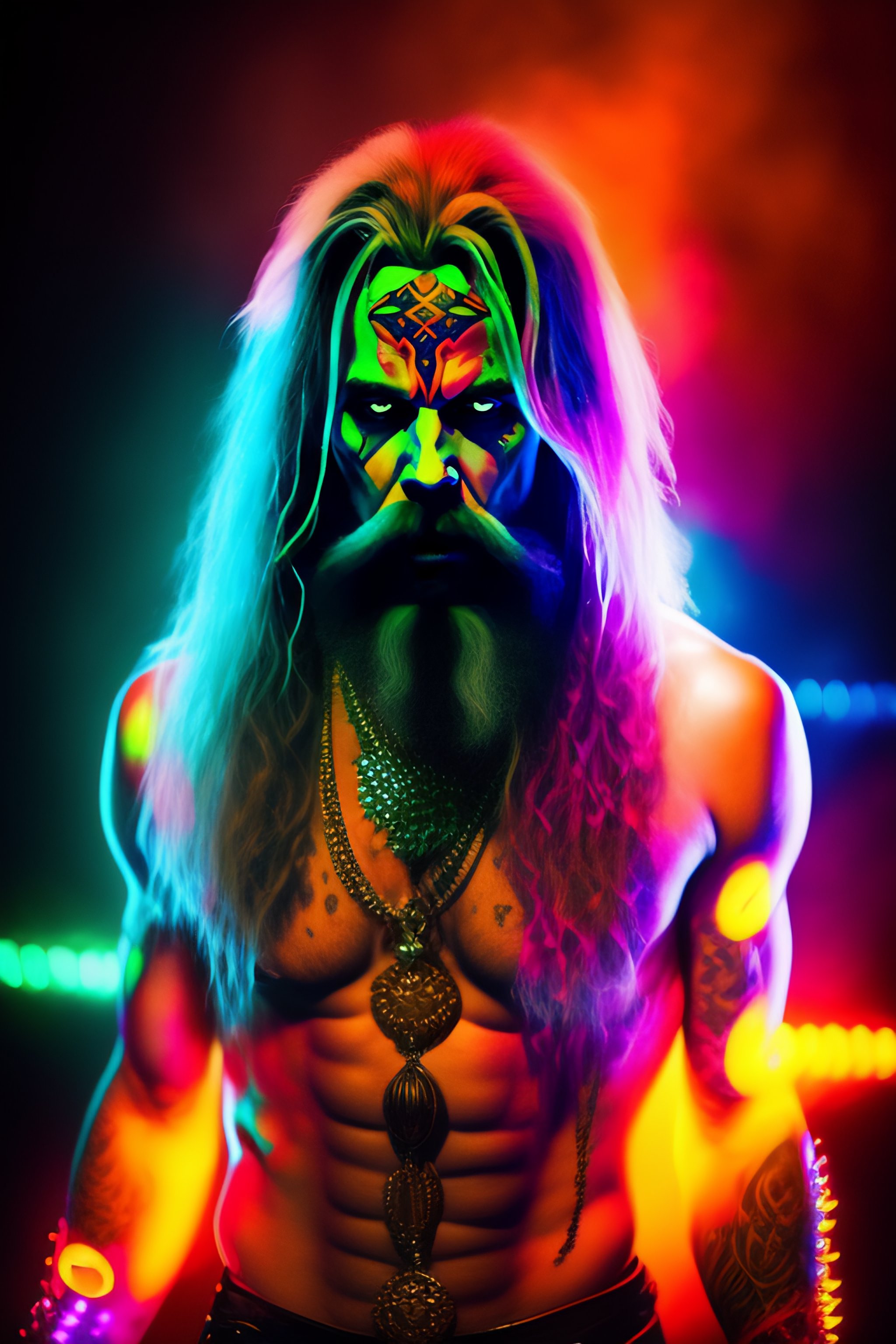 Lexica - Rob Zombie with glowing tattoos on his arms