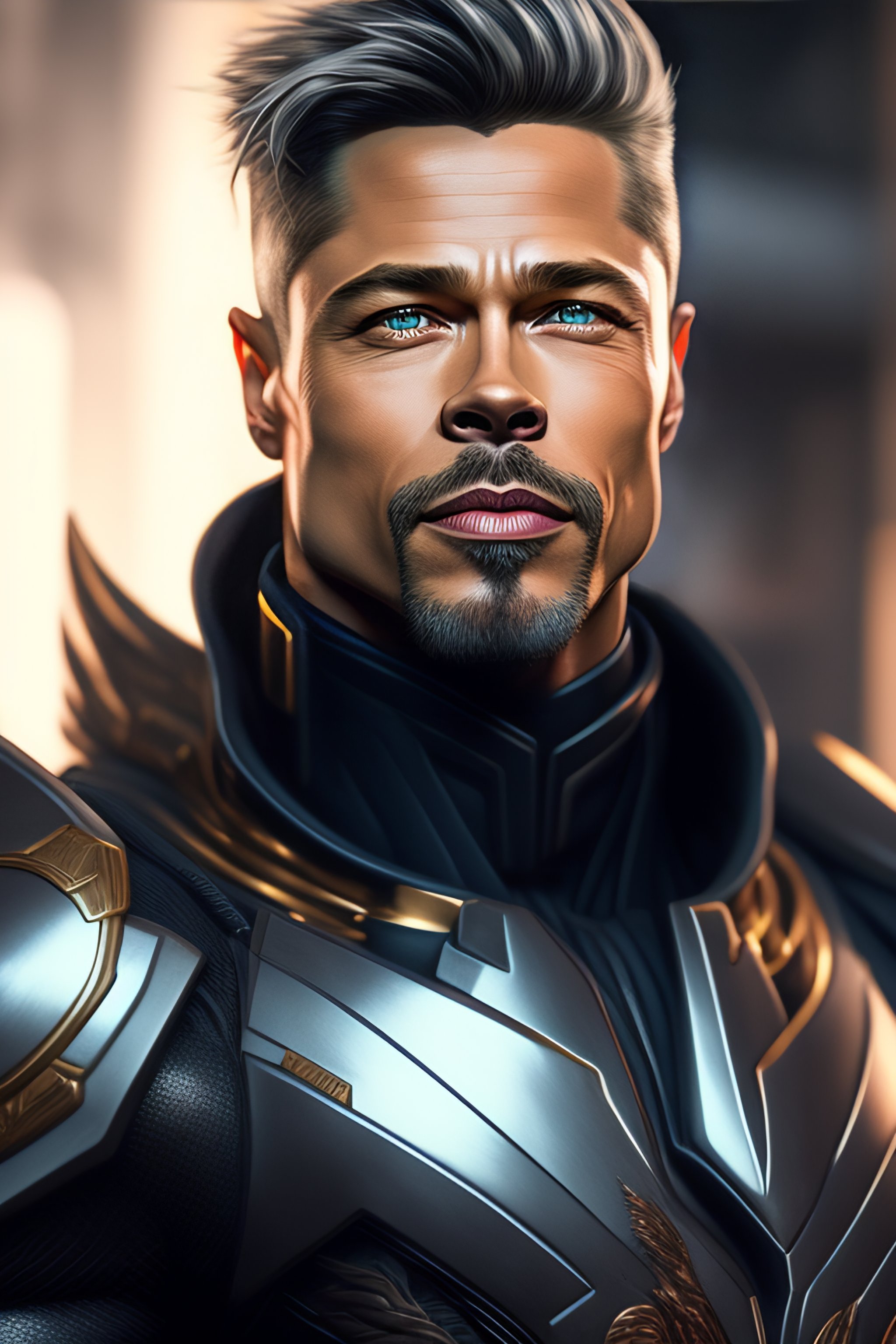 Lexica - Portrait painting of a cybernetic grey werewolf of brad pitt ...