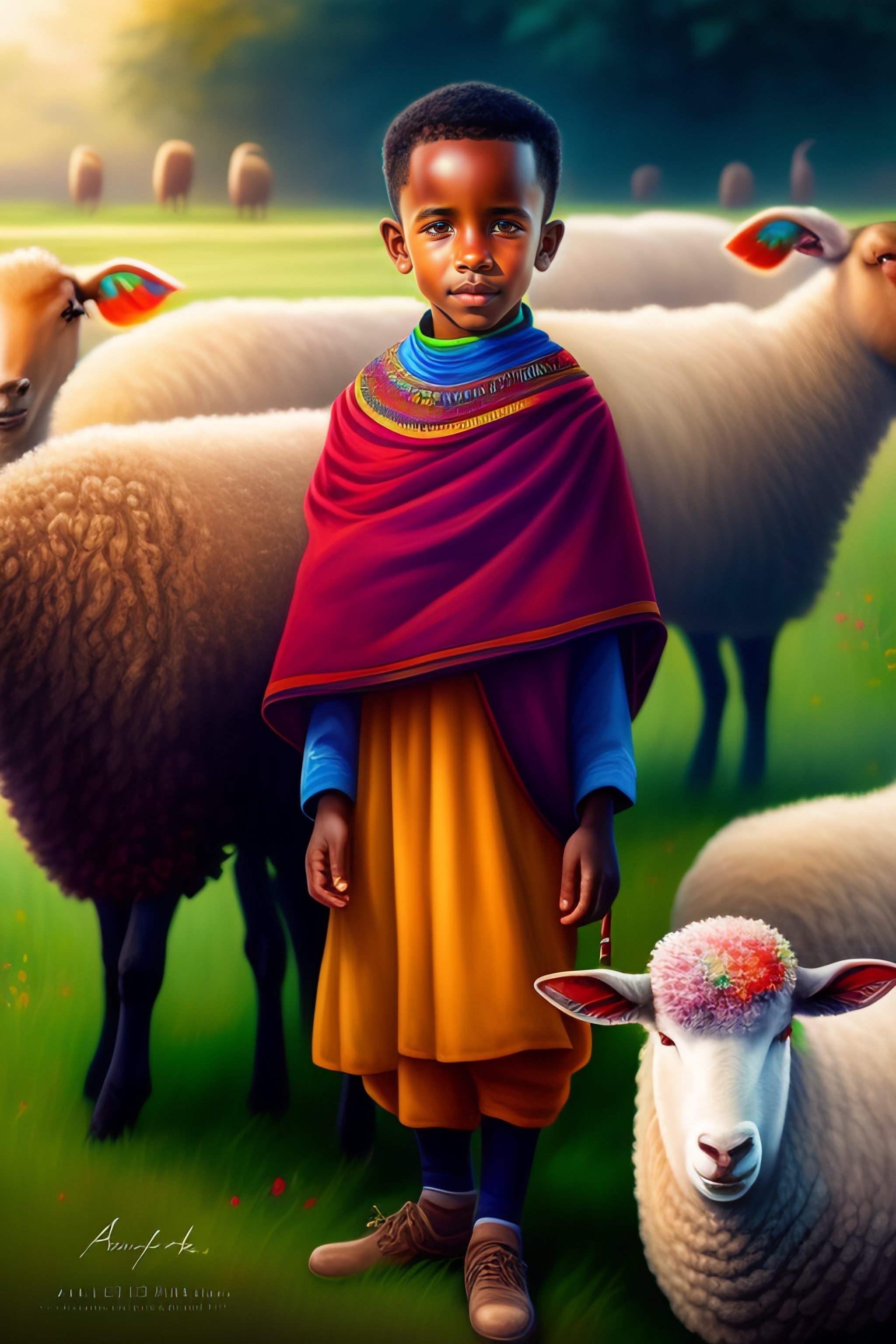 Lexica - Young Ethiopian Shepard boy in traditional clothing with group ...