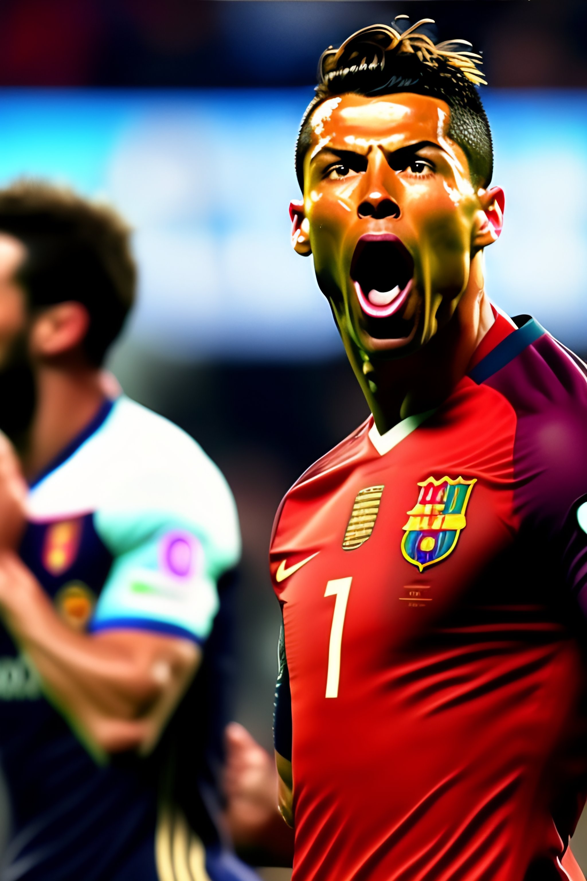 Lexica - Cristiano Ronaldo crying with Messi celebrating in the background