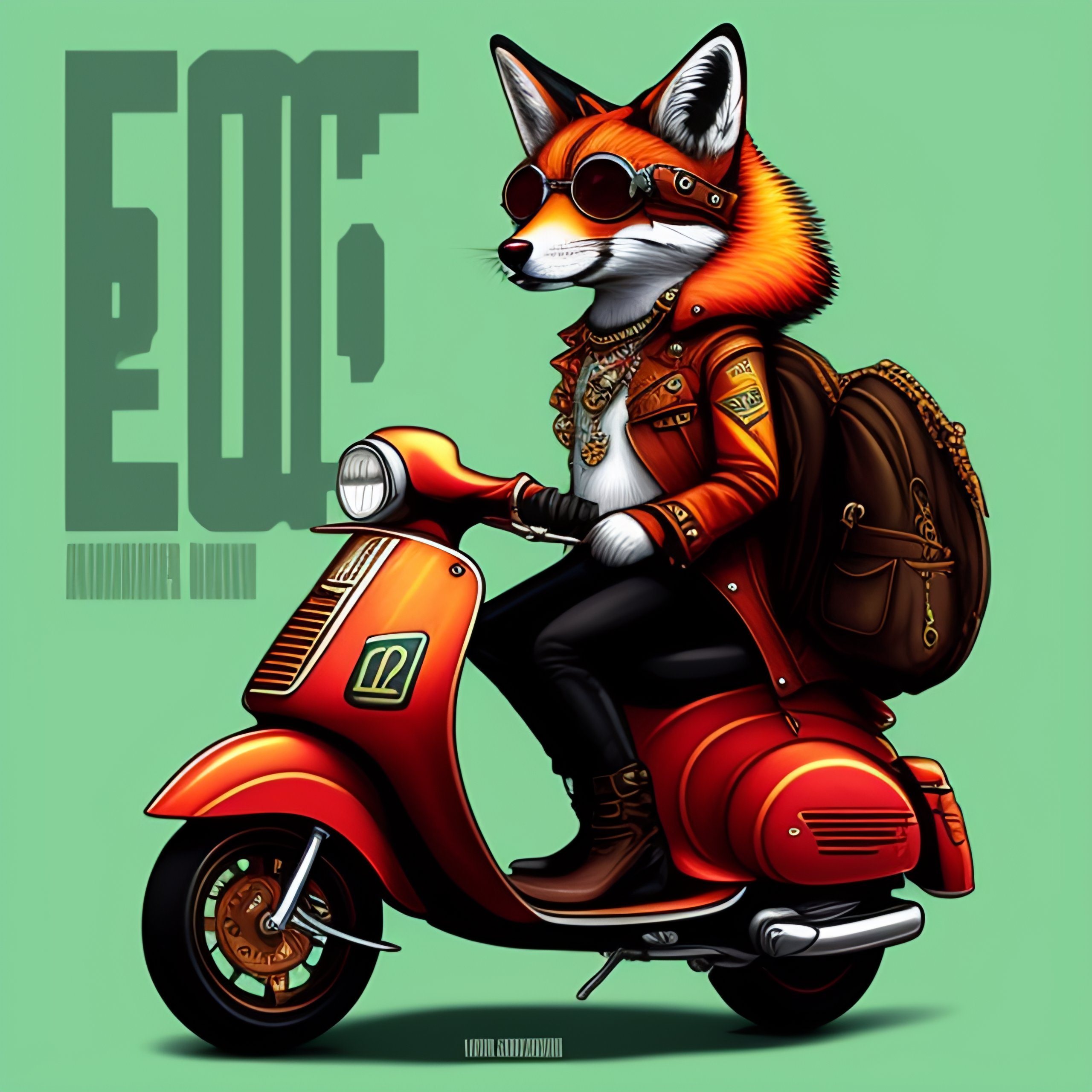 Lexica - A steampunk fox fursona with boots sitting on a vespa moped ...