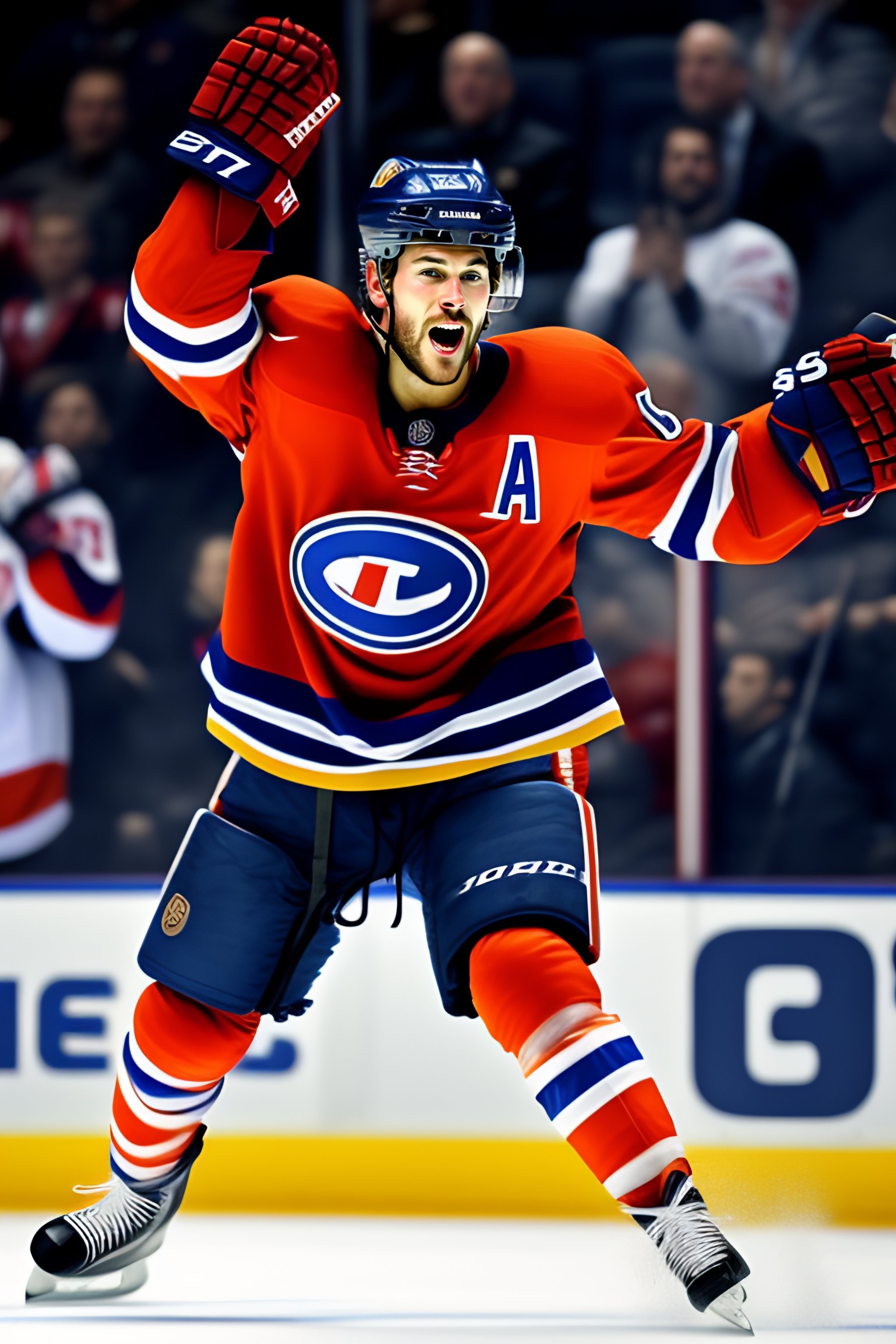 Lexica - Portrait of happy male hockey player celebrating a goal